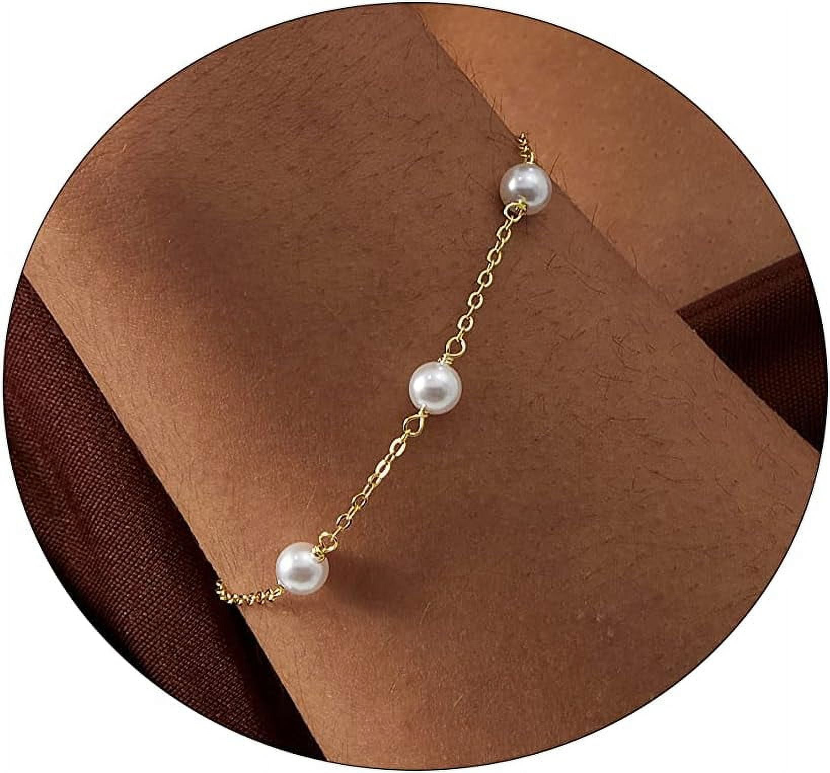 Dainty Pearl Link Chain Bracelet for Women - 14K Gold Filled, Three ...
