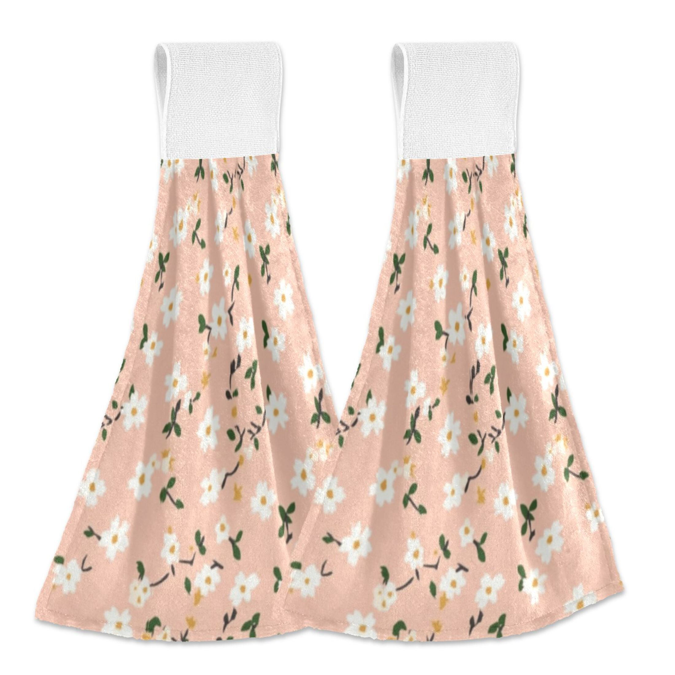 Dainty Pink Floral Hand Towels 2 Pack Quick Drying Home Storage Kitchen ...