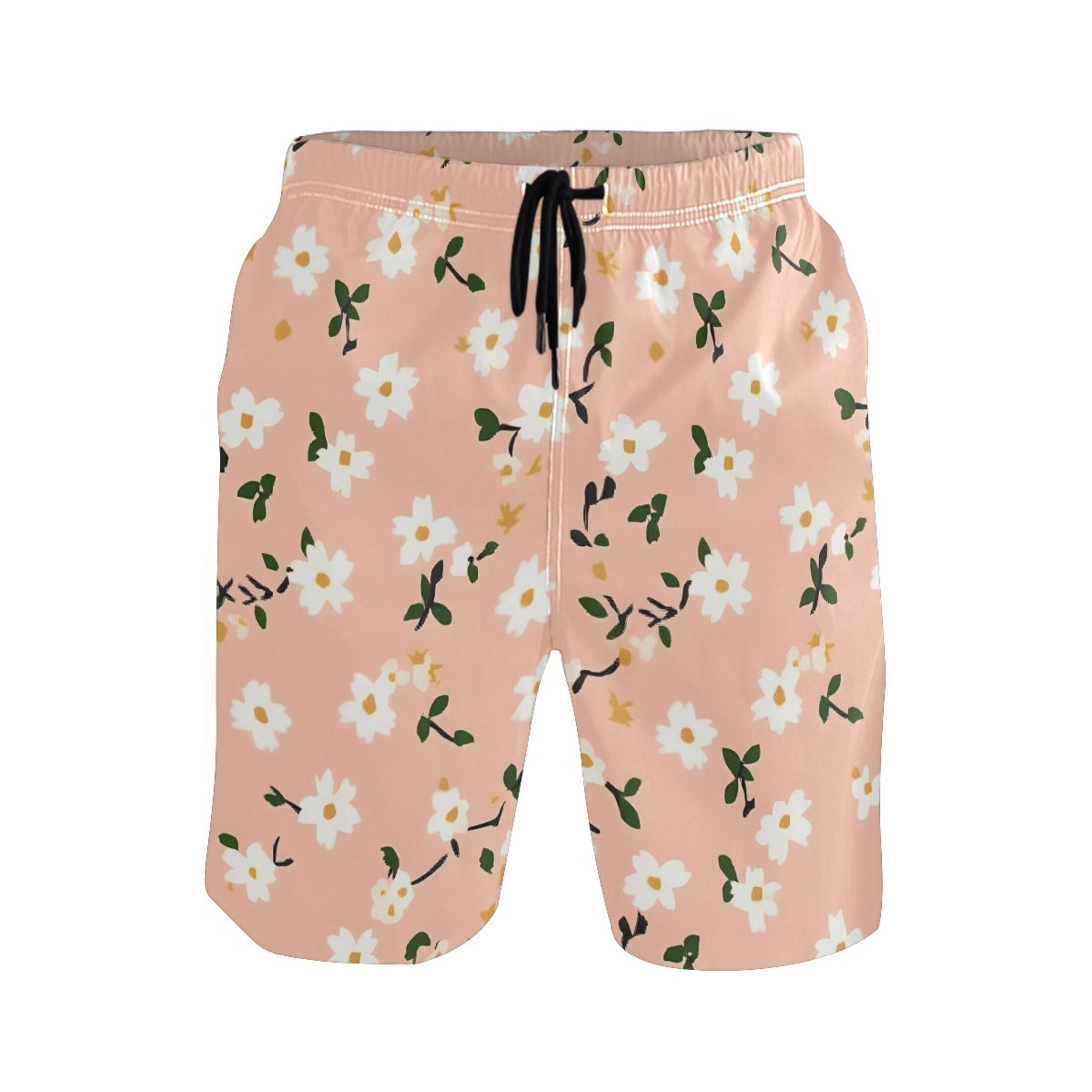 Dainty Pink Floral Mens Swim Trunks Quick Dry Board Shorts Breathable ...