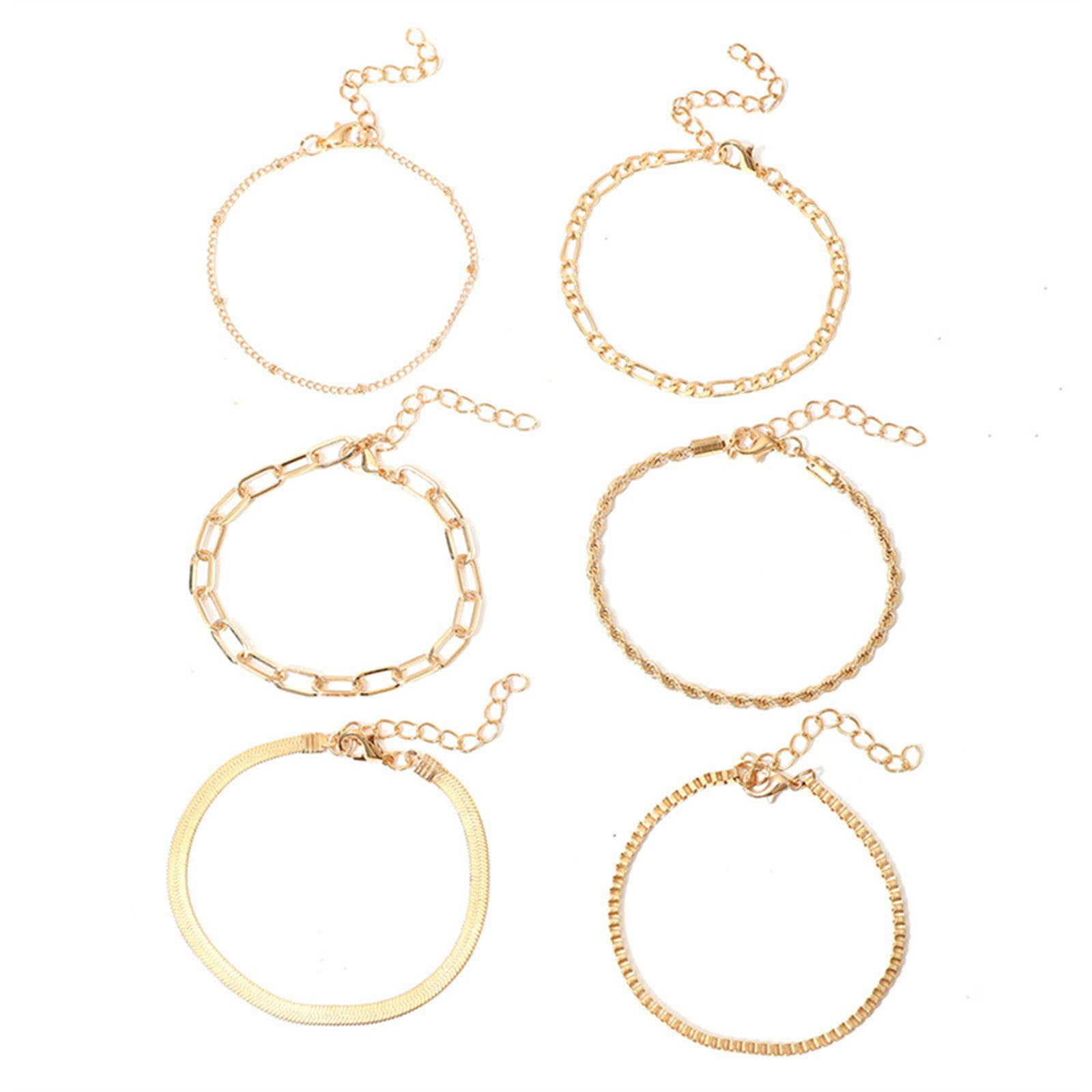 Dainty Plated Jewelry Simple Women's Metal Chain Bracelet Set 6 Multi ...