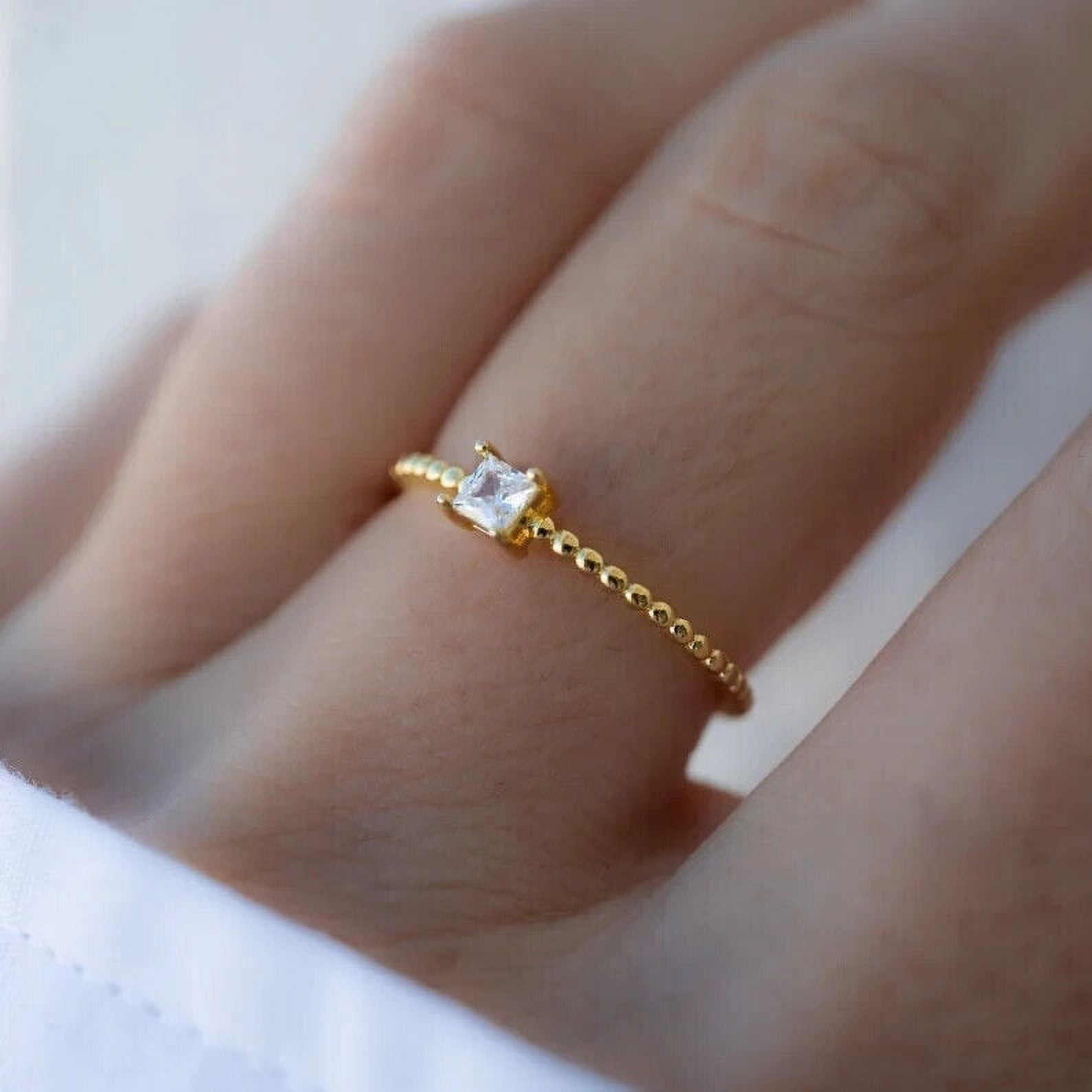 Dainty Princess Cut Ring Minimalist Ring, Silver Ring Promise Ring ...