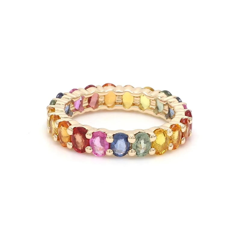 Dainty Rainbow Band Ring, Full Eternity Band, 14K Gold Stacking Ring ...