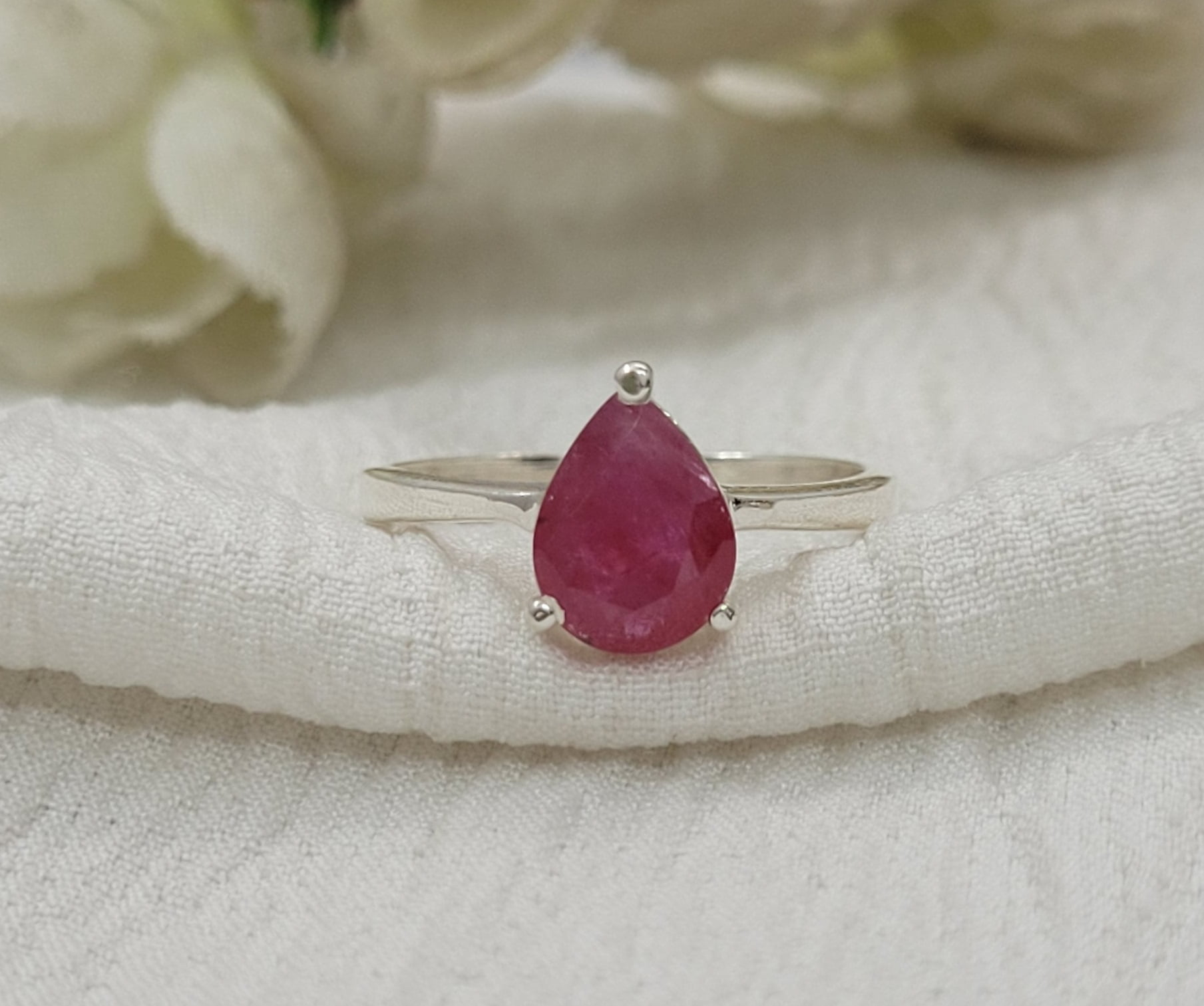 Dainty Red Ruby Solitaire Ring-July Birthstone Ring-Unique Ruby Vintage Engagement Ring Silver ...