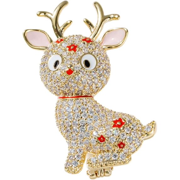 Dainty Reindeer Rhinetone Christmas Brooch Pin - 14K Gold Plated CZ Elk ...