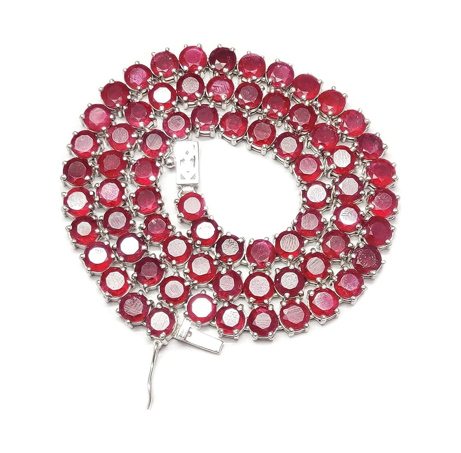 Dainty Ruby Tennis Necklace 3 mm Round Ruby Tennis Chain Natural Ruby ...