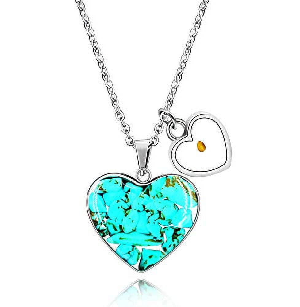 Dainty Simulated Blue Turquoise Gravel Heart Pendant Inlay Necklace ...
