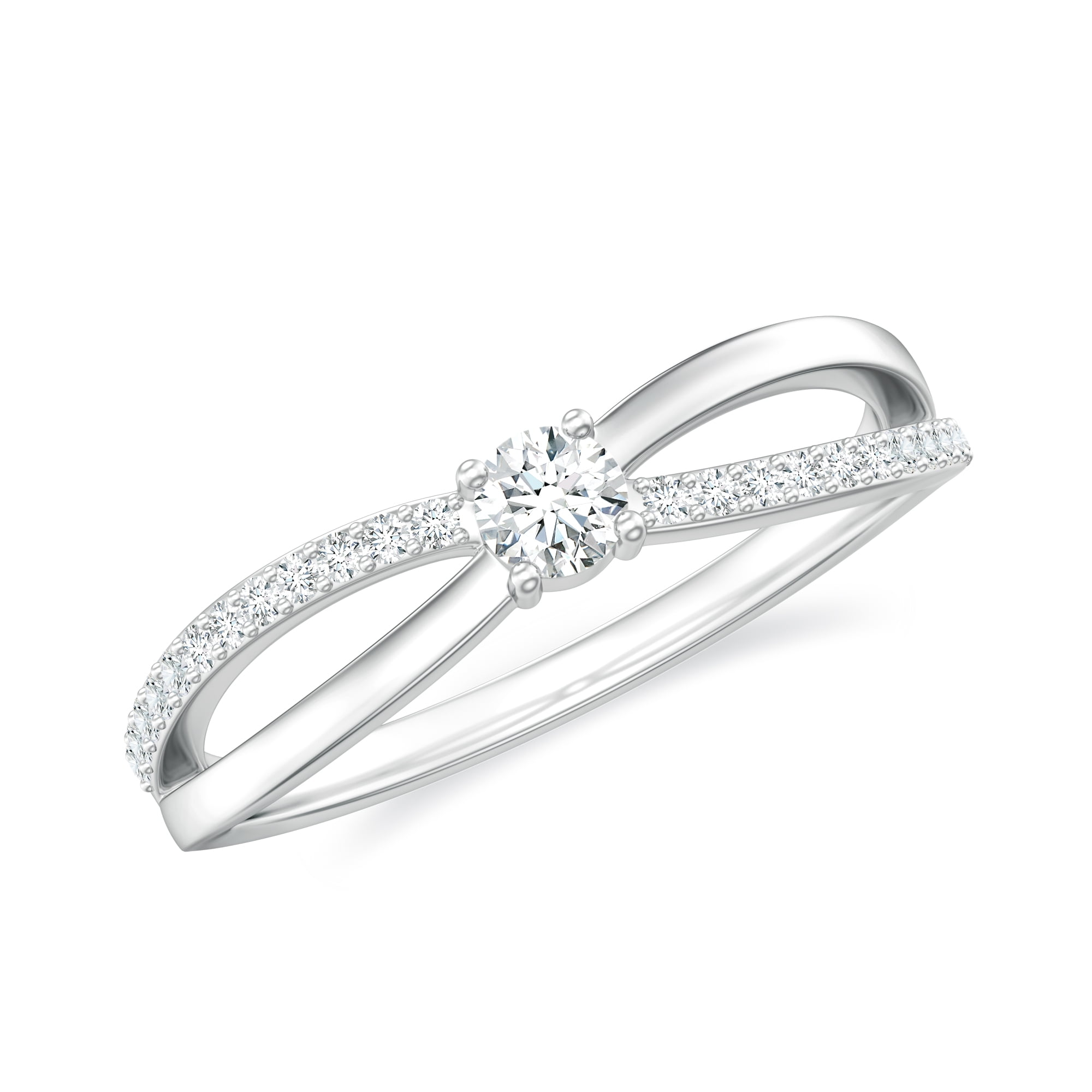Dainty Solitaire Engagement Ring with Side Stone 925 Sterling Silver/ White Gold Plated ...