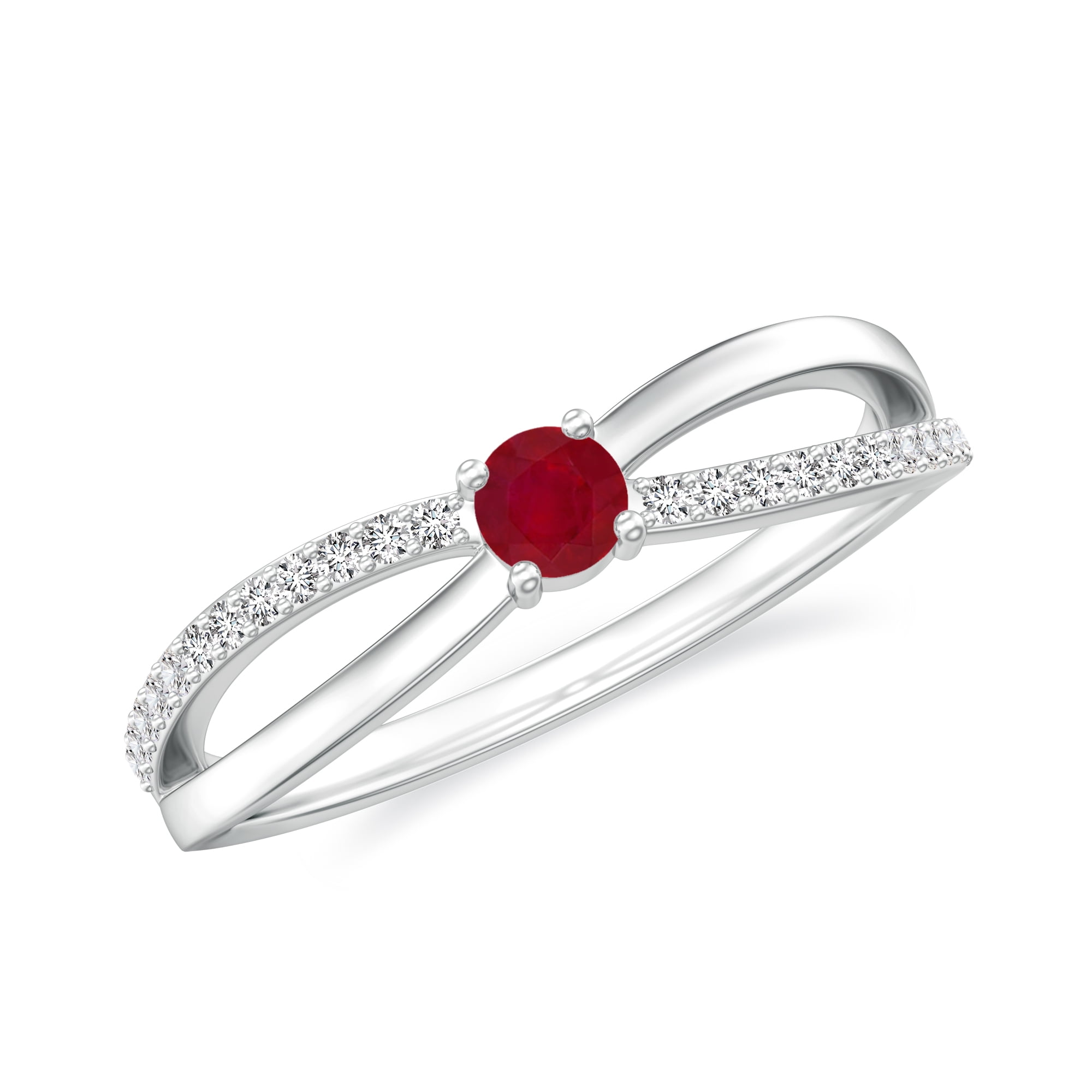 Dainty Solitaire Engagement Ring with Side Stone 925 Sterling Silver/ White Gold Plated Ruby ...
