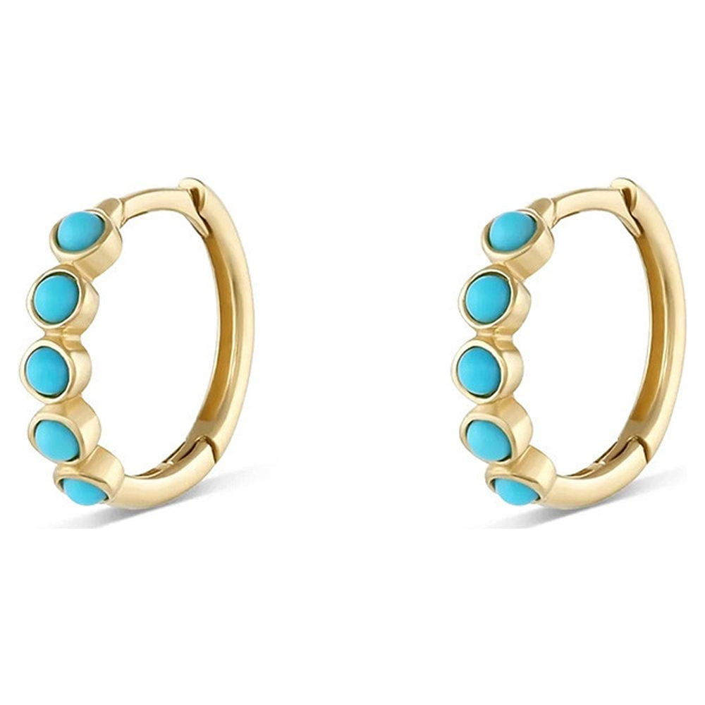 Dainty Turquoise Beaded Sleeper Small Hoop Earrings for Women Cartilage 925 Sterling Silver ...
