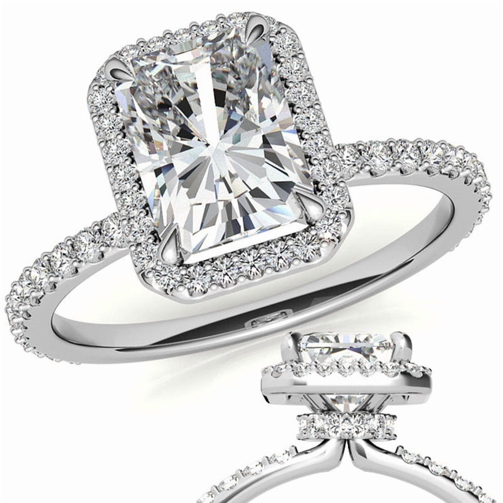 Dainty White Gold Plated Ring with Radiant Cut Moissanite Crafted in ...