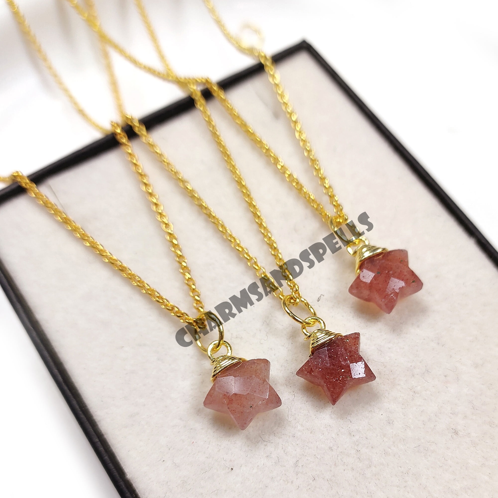 Charms And Spells Dainty Star Sunstone Pendant, 14K Gold-Plated Jewelry ...