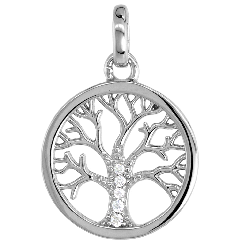 Dainy Sterling Silver Micro Pave CZ Family Tree Necklace for Women 5/8 ...
