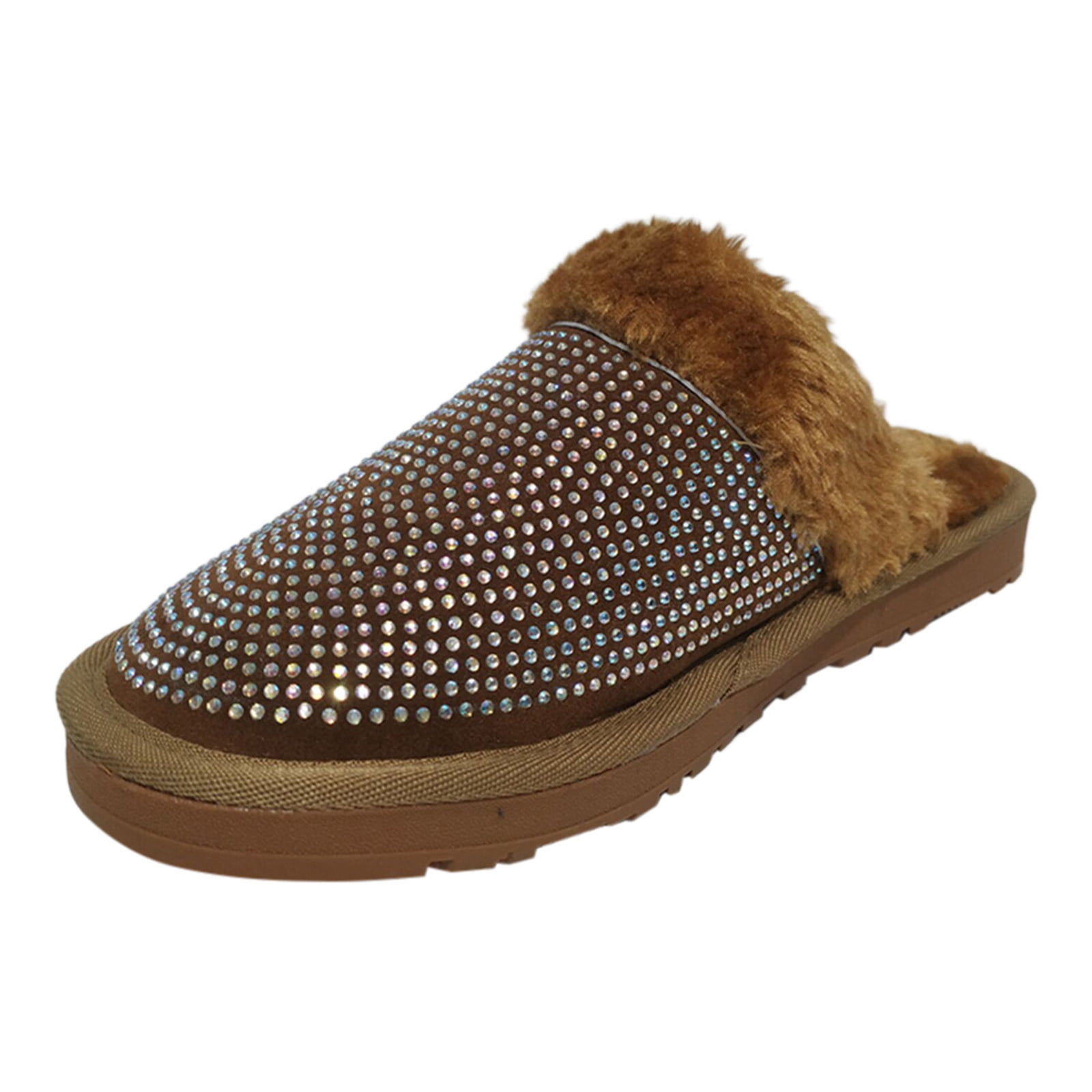 Dainzusyful Slippers For Women Slippers Outdoor Women Plush Rhinestone ...