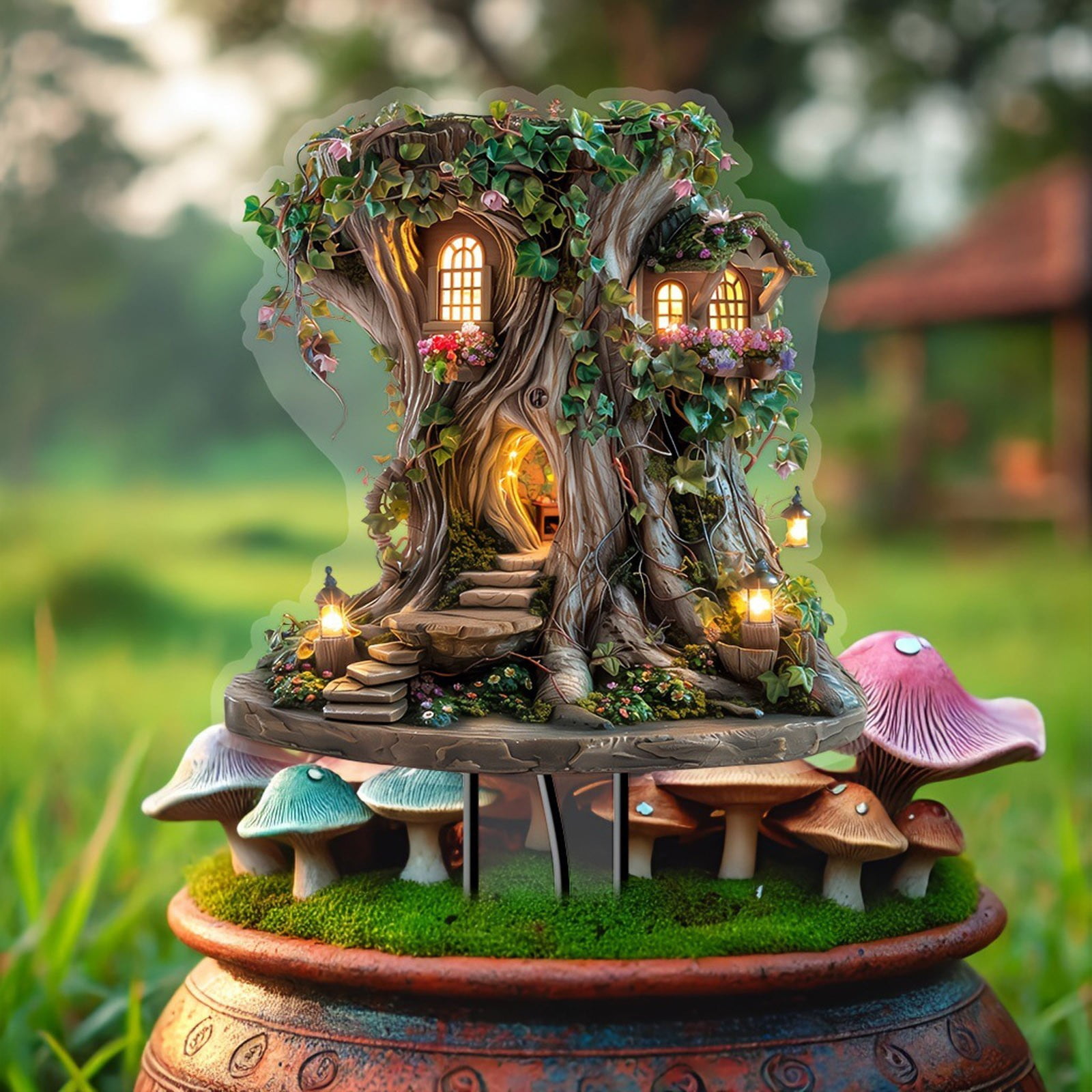 Daiosportswear Acrylic Tree House Shape Garden Decoration, LED Lighted Ornament, Wearable ...