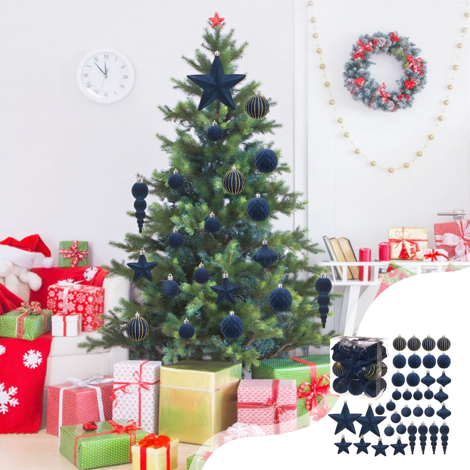 Daiosportswear Christmas Balls Set,Flocked Christmas Ornaments,36 Piece ...