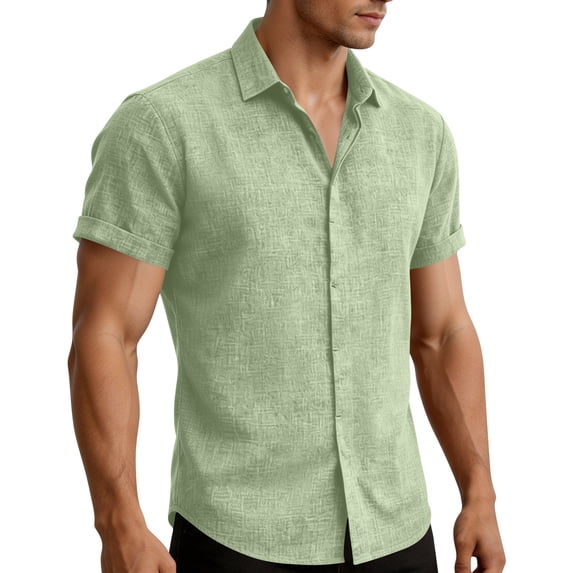 Daiosportswear Cotton Linen Shirts for Men Short Sleeve Solid Light ...