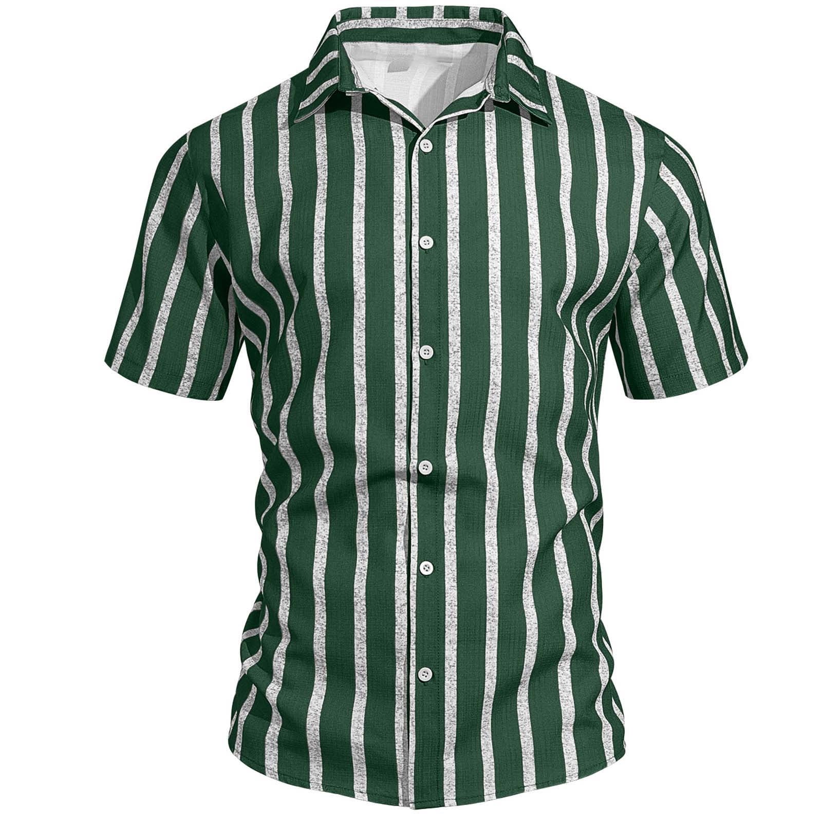 Daiosportswear Men'S Casual Button-Down Shirts Short Sleeve Striped ...