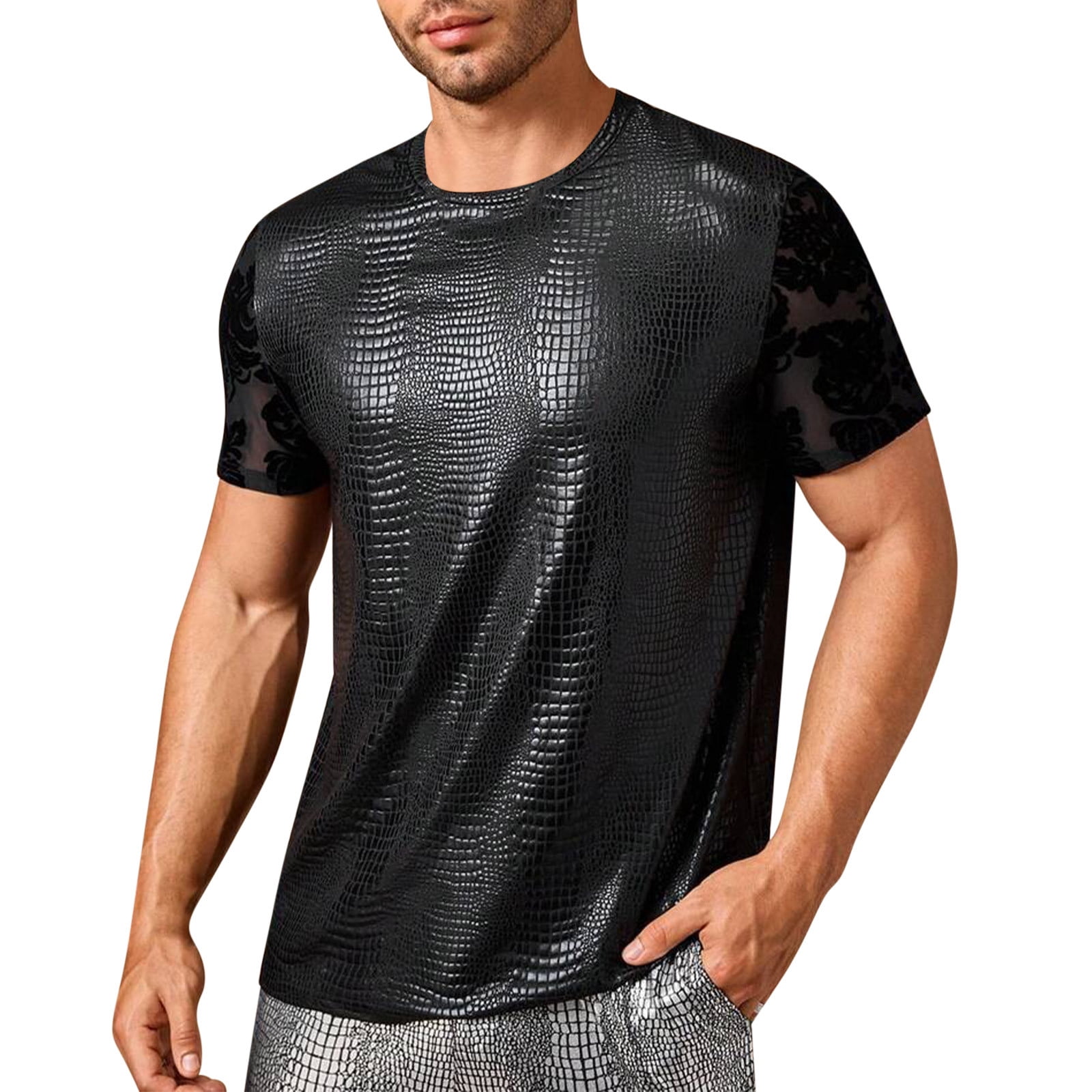 Daiosportswear Men'S Crocodile Print Mock Neck Short Sleeve Crop Tee ...