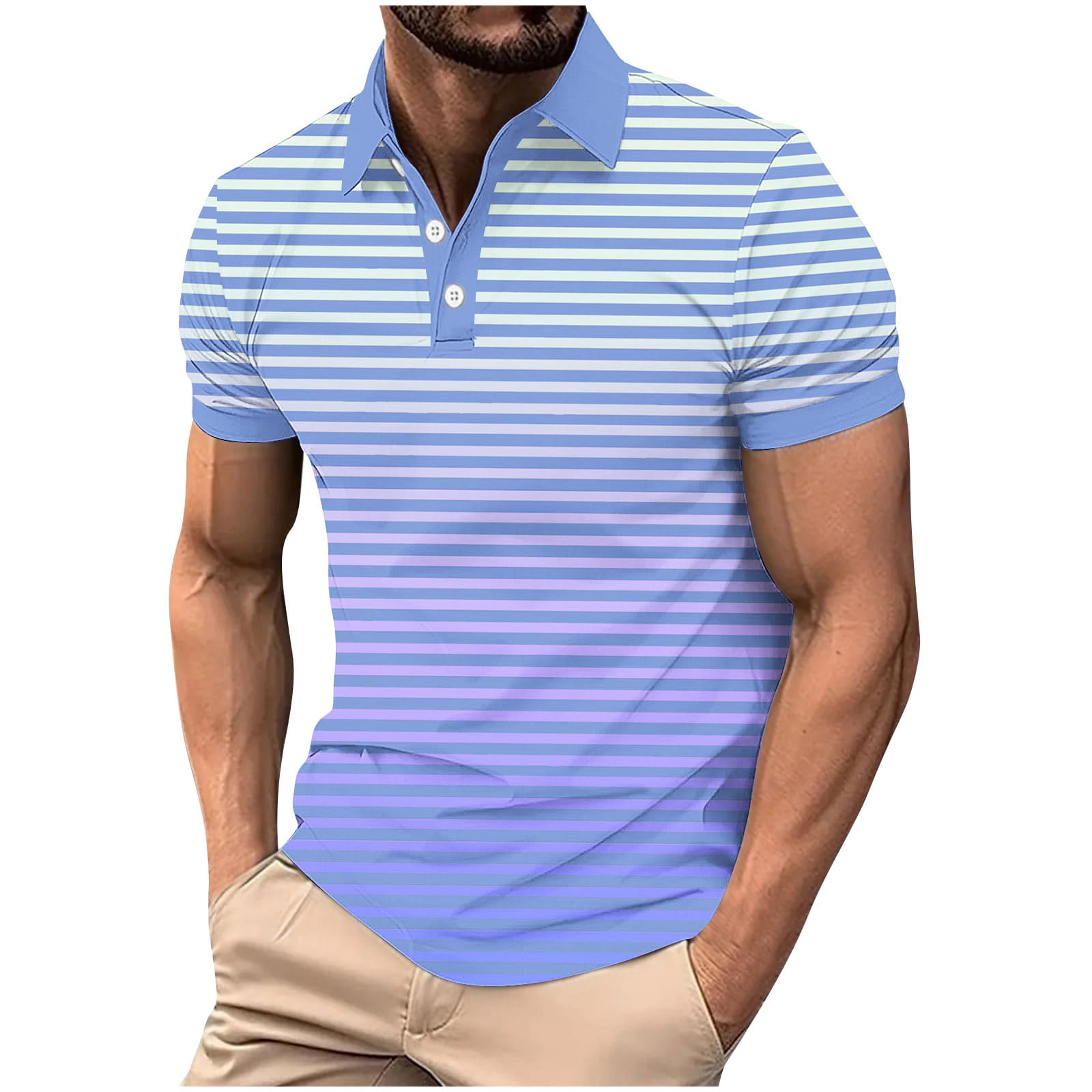 Daiosportswear Men'S Golf Polo Shirts Short Sleeve Striped Business ...