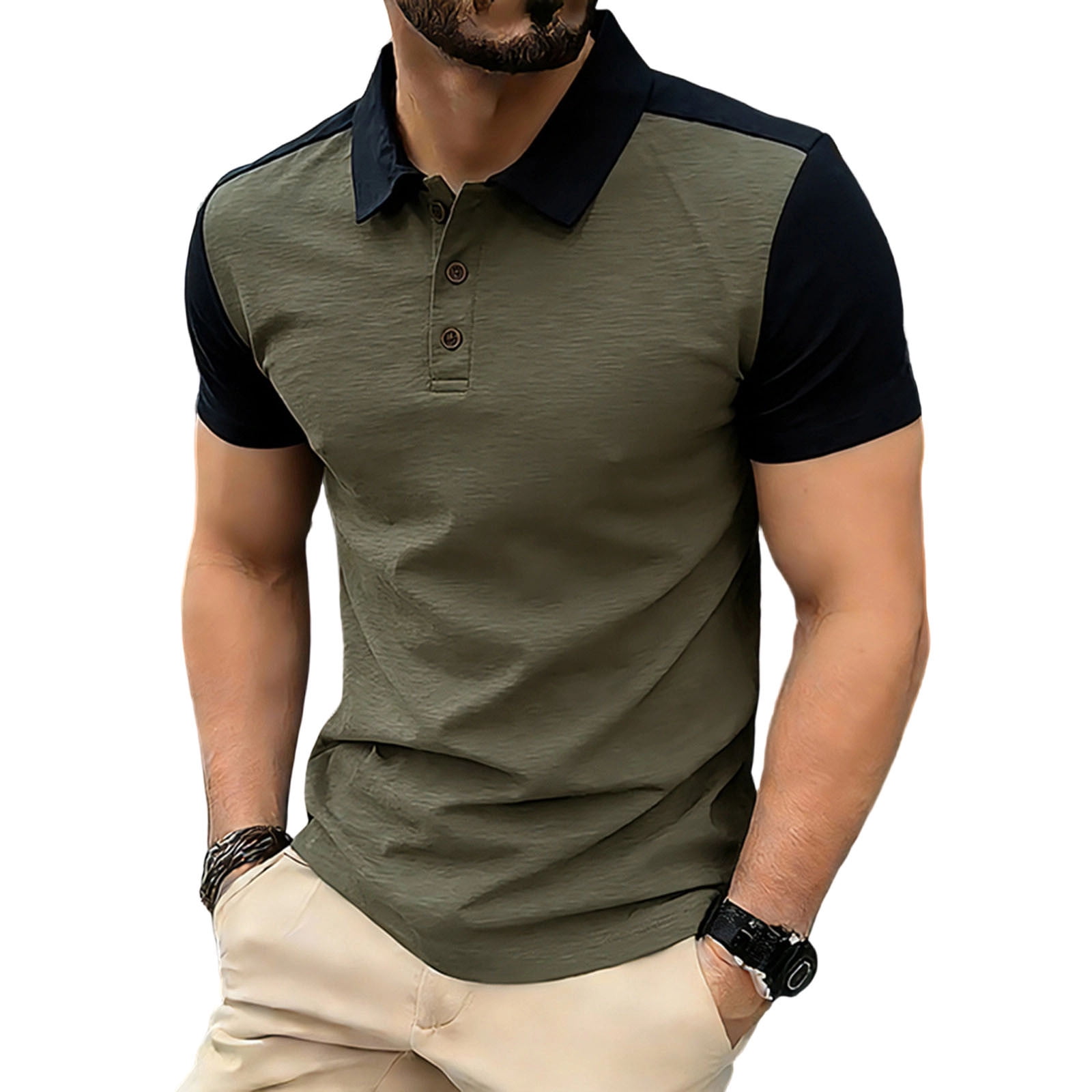 Daiosportswear Men'S Gym Tight Polo Tshirts Short Sleeve Shirts Block ...