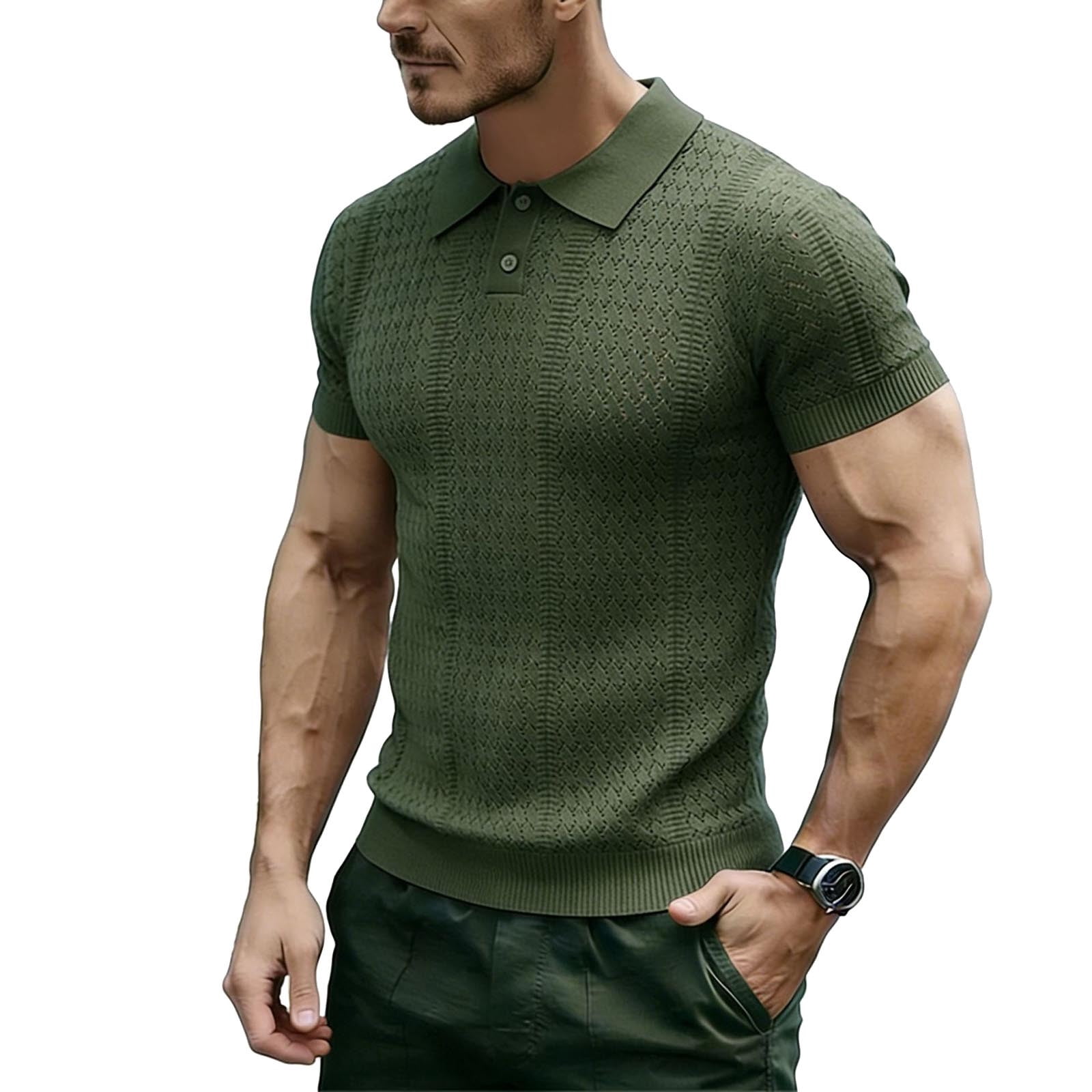 Daiosportswear Men'S Knit Polo Shirt Short Sleeve Hollow Out Texture ...