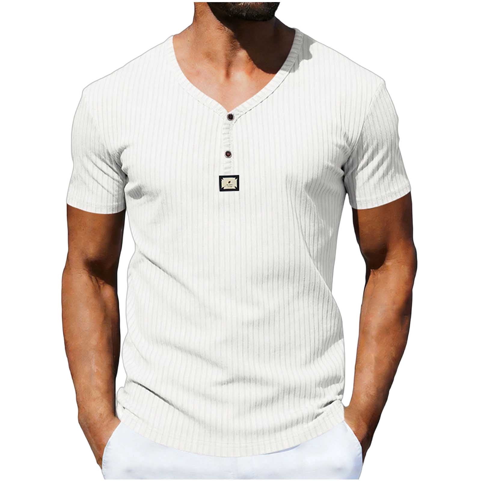 Daiosportswear Men'S Knitted Henley Shirts Short Sleeve Button V Neck ...