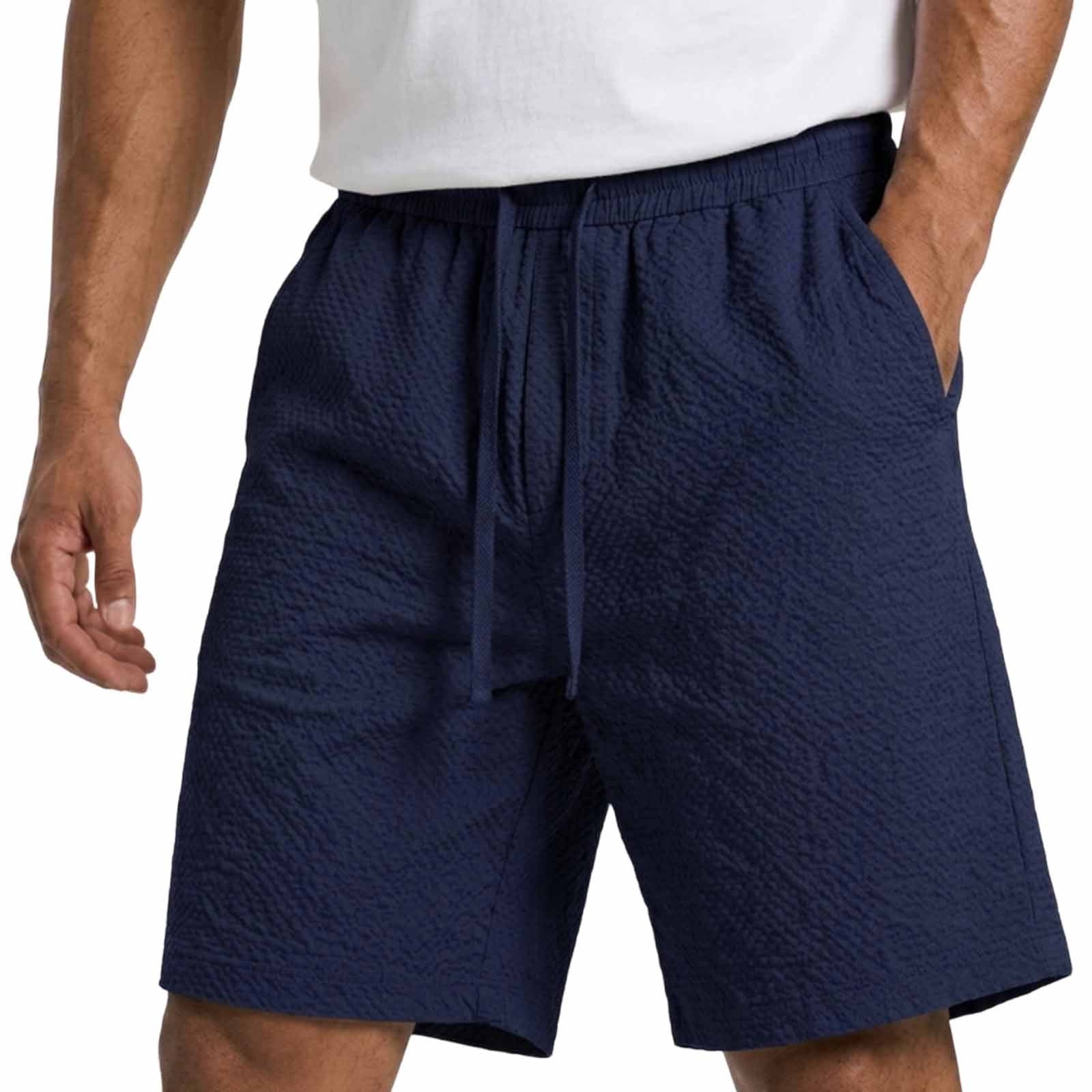Daiosportswear Men'S Seersucker Casual Shorts, Elastic Drawstring Waist ...