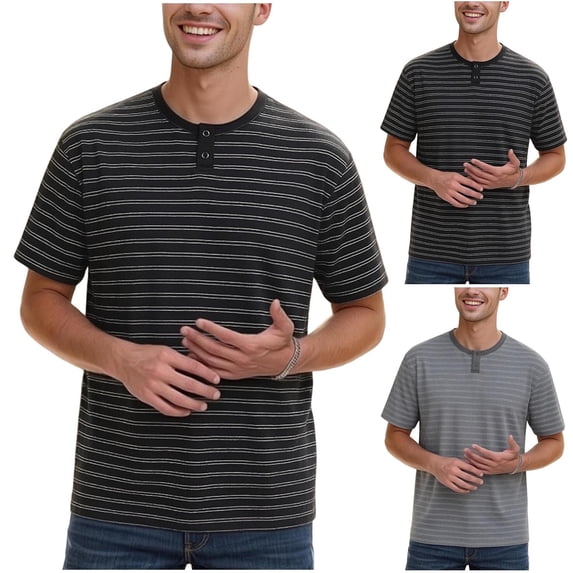 Daiosportswear Men'S Striped Stylish Loose-Fitting Button-Down Henley ...