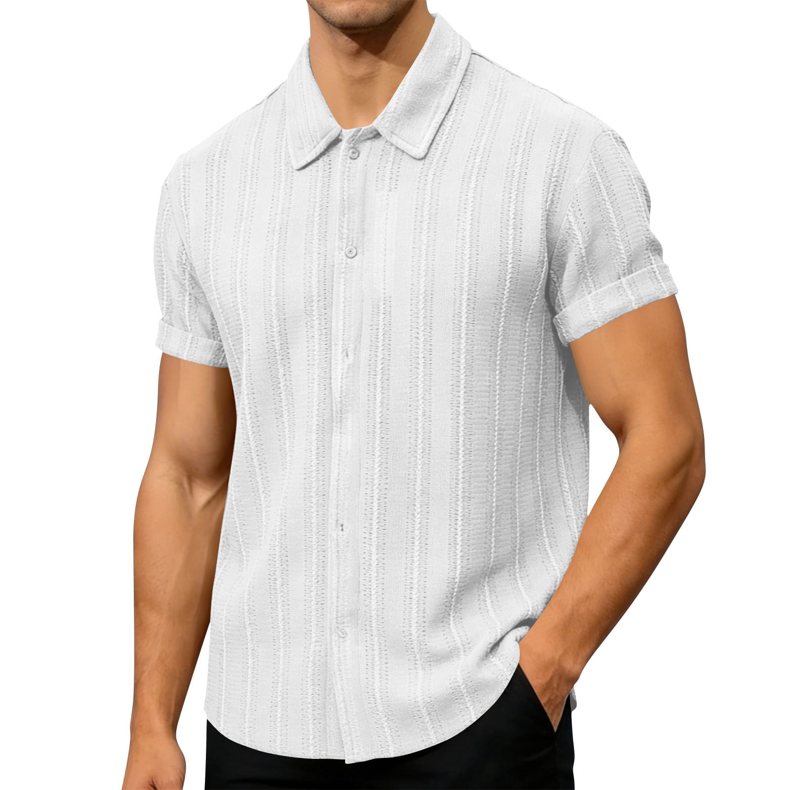 Daiosportswear Men'S Textured Striped Shirts Short Sleeve Button Down ...