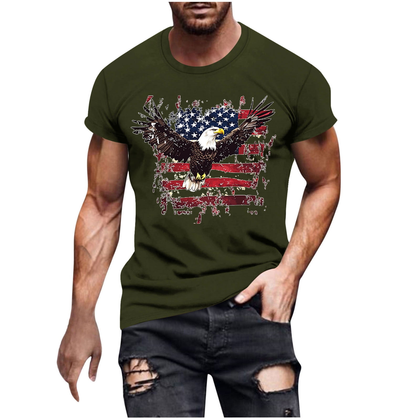 Daiosportswear Men's Casual Crew Neck T-Shirt with Distressed Vertical ...