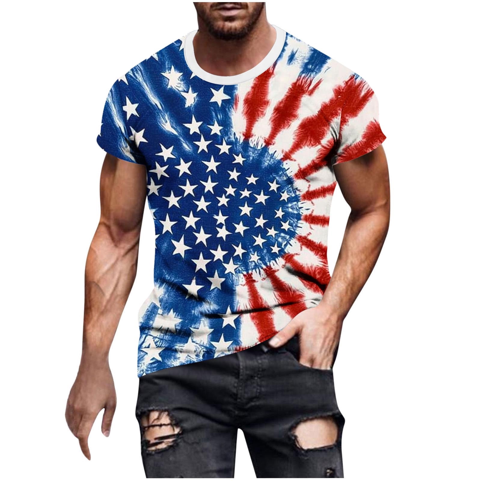 Daiosportswear Men's Casual Crew Neck T-Shirt with Watercolor Star ...