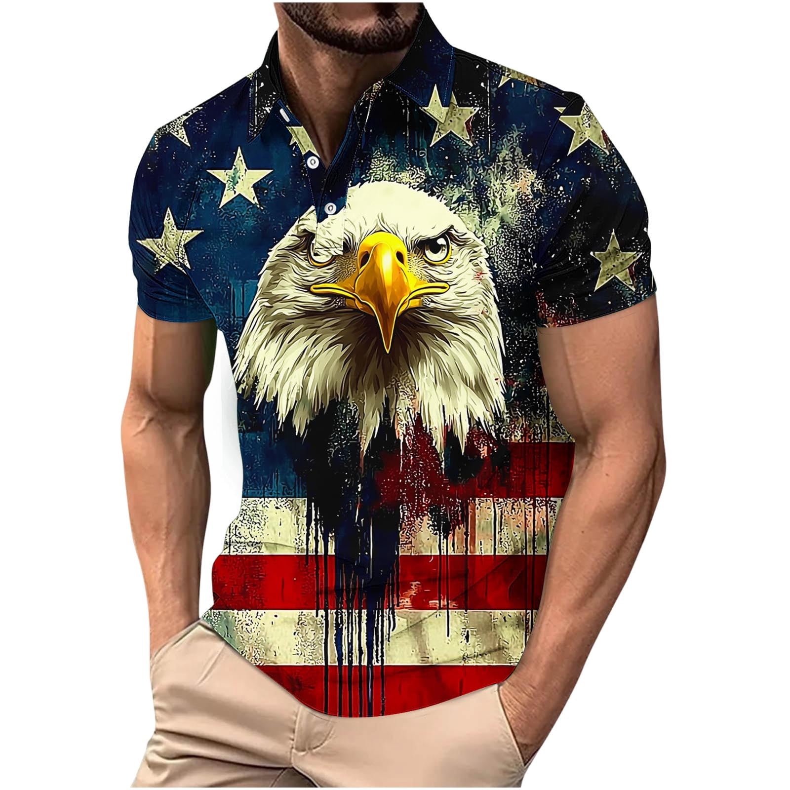 Daiosportswear Men's Patriotic Star & Stripes Graphic Polo Shirt Casual ...