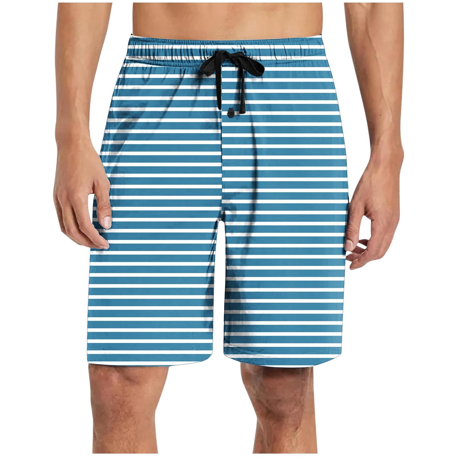 Daiosportswear Men's Striped Loungewear Shorts, Elastic Drawstring ...
