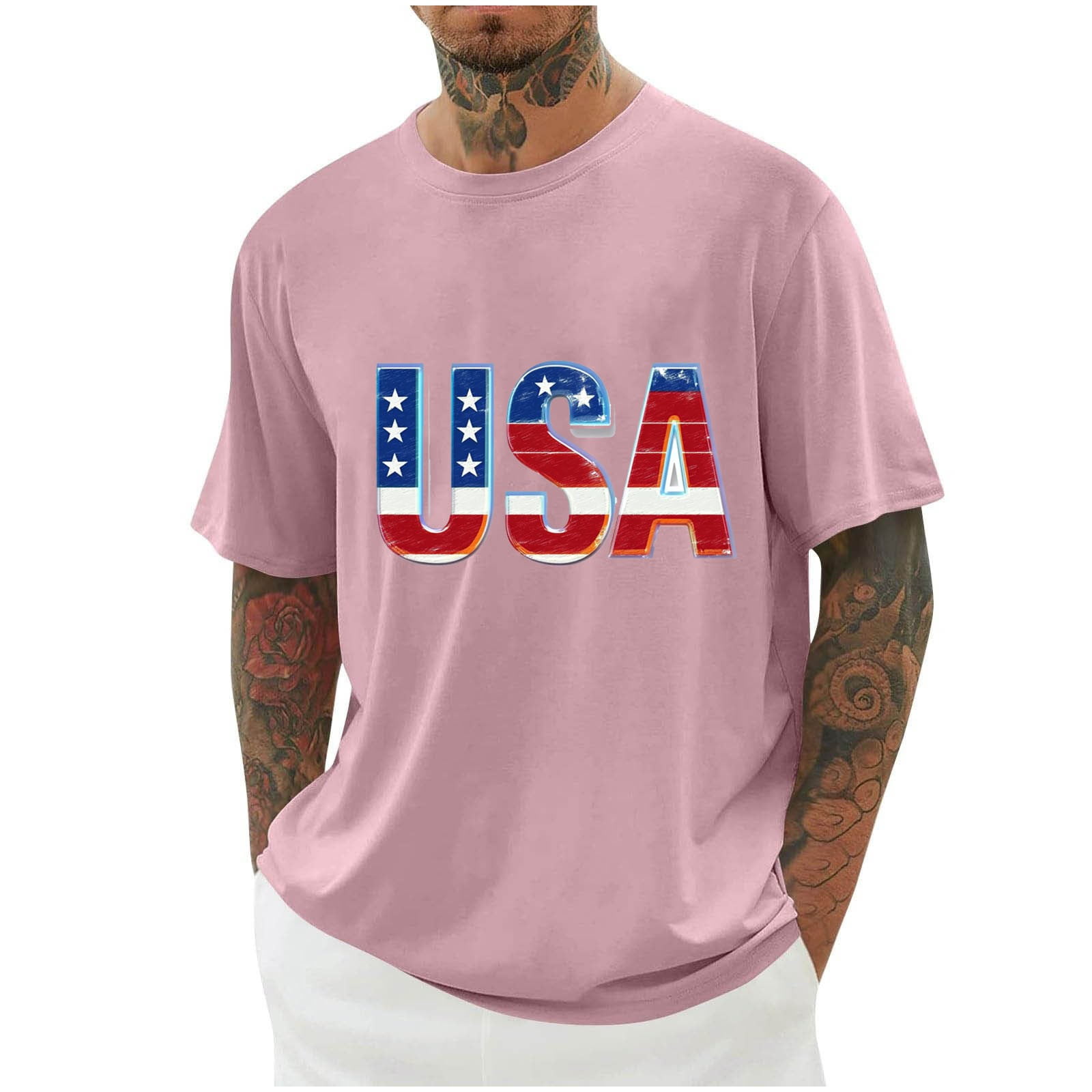 Daiosportswear Men's Usa Flag Letter Print Short Sleeve T-Shirt Casual ...