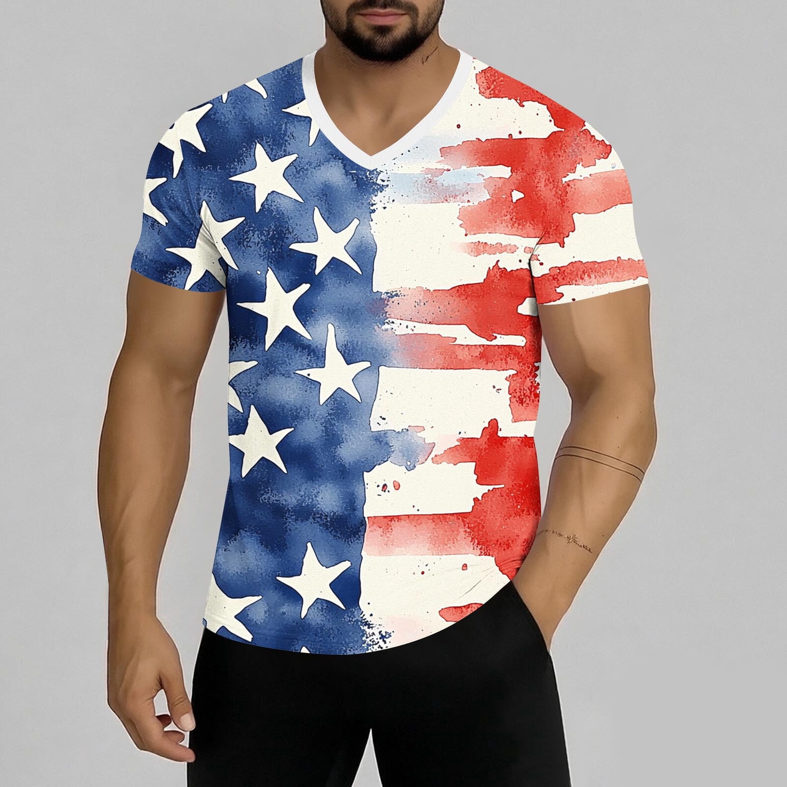 Daiosportswear Men's Vintage Distressed American Flag Print Short ...