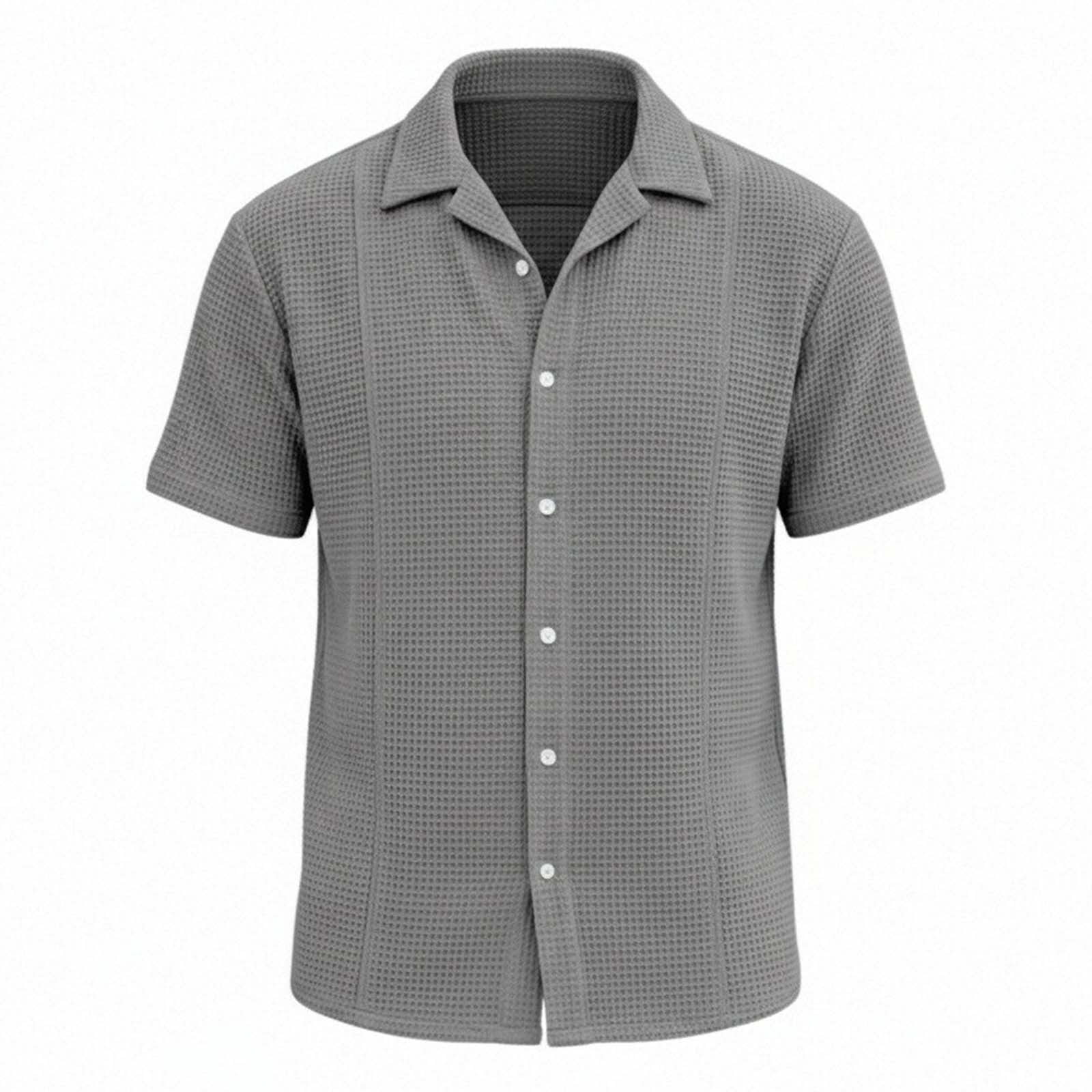 Daiosportswear Mens Cuban Shirts Solid Short Sleeve Buttons Up Summer ...