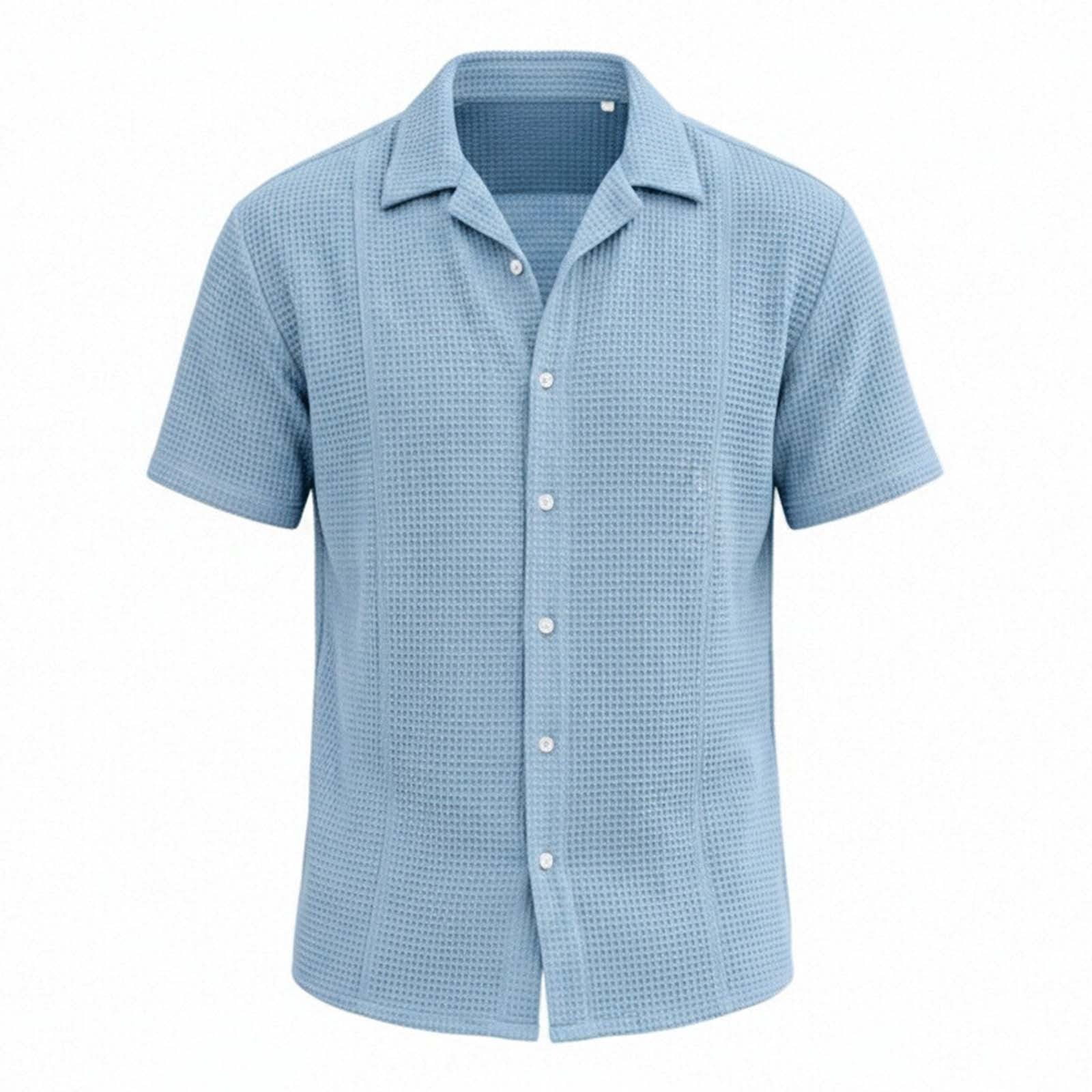 Daiosportswear Mens Cuban Shirts Solid Short Sleeve Buttons Up Summer ...