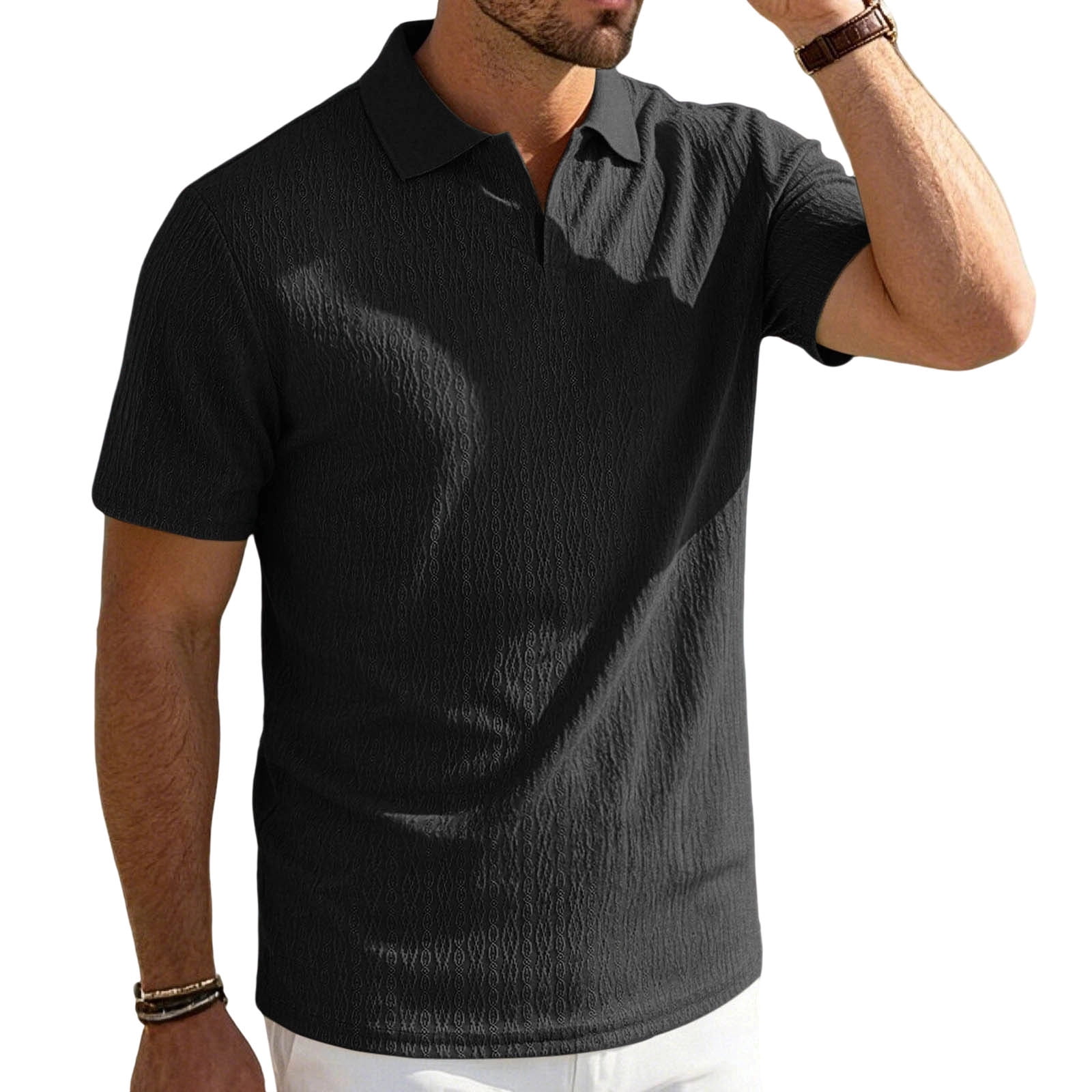 Daiosportswear Mens Knit Polo Shirt Short Sleeve Knit Texture Knitted ...