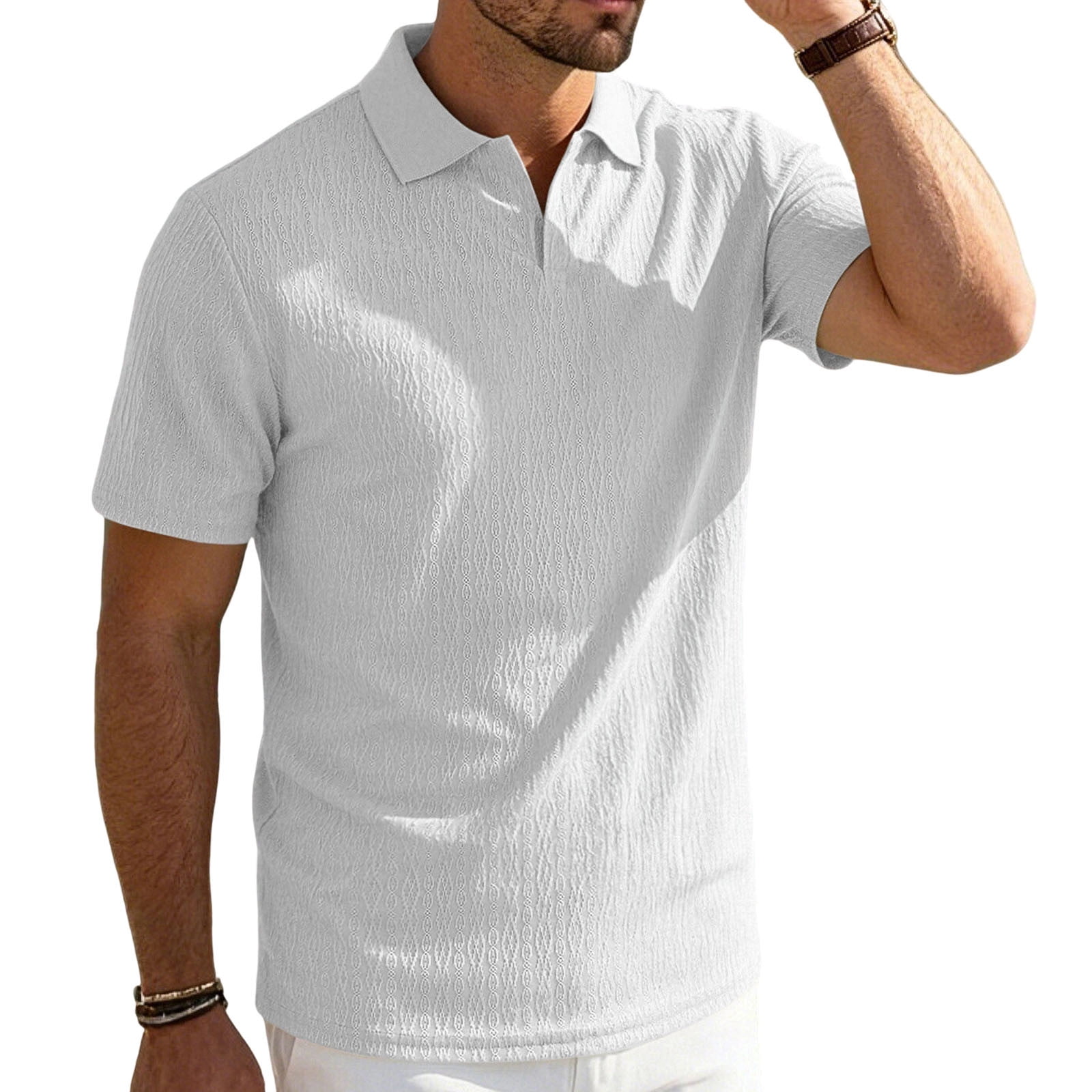 Daiosportswear Mens Knit Polo Shirt Short Sleeve Knit Texture Knitted ...