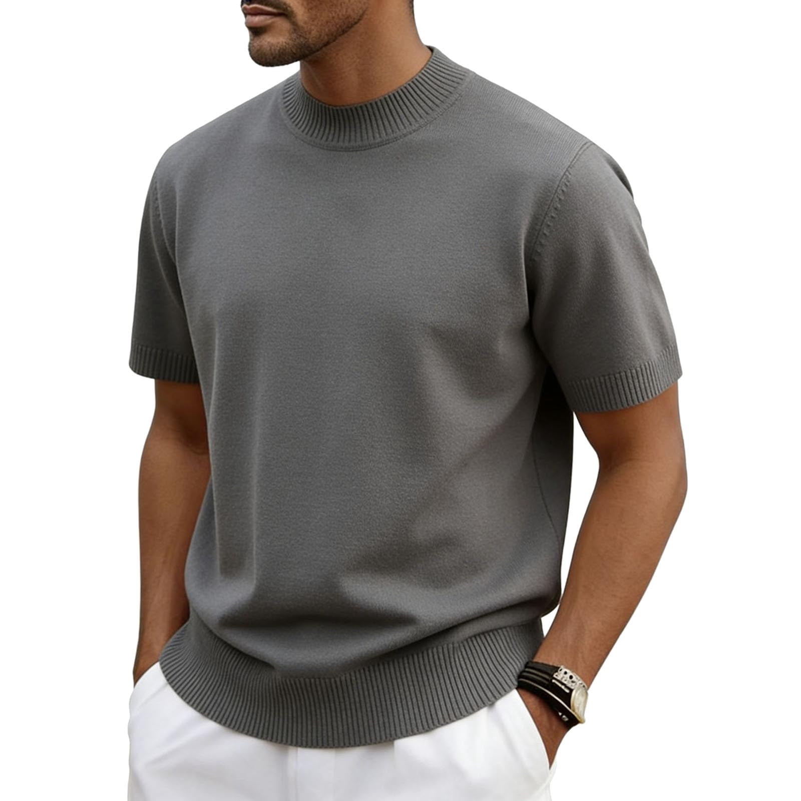 Daiosportswear Mens Mock Turtleneck Sweater Short Sleeve Slim Fit ...