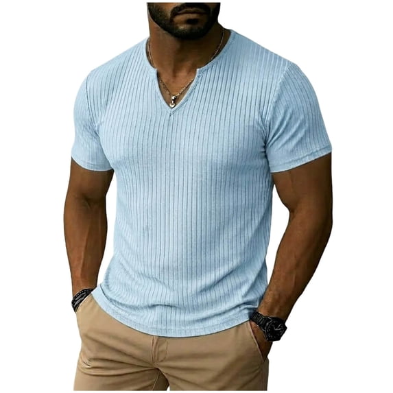 Daiosportswear Muscle Shirts for Men Ribbed Knit Slim Fit Short Sleeve ...