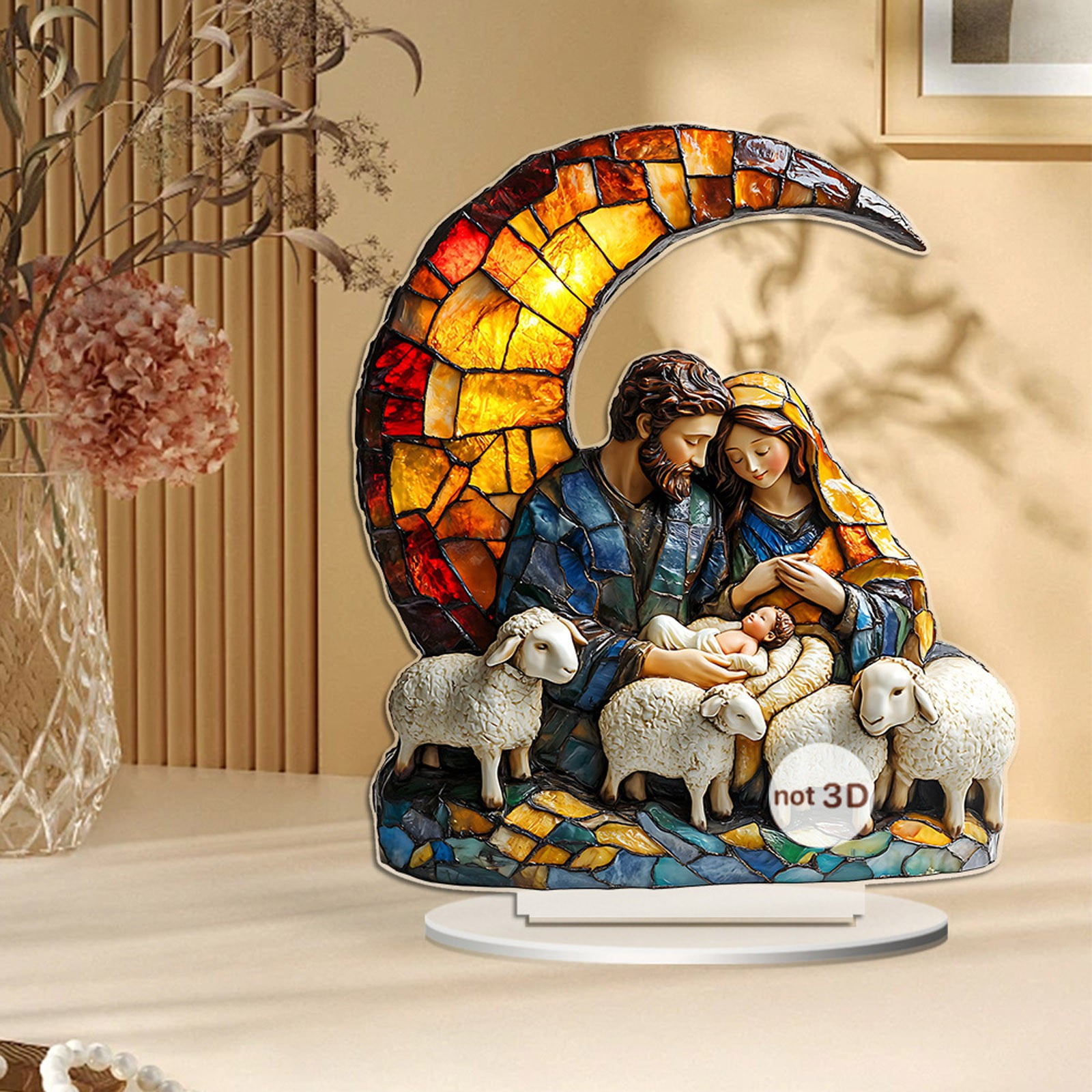 Daiosportswear Nativity Scene Suncatcher, 8 inch Hand-Painted Stained ...