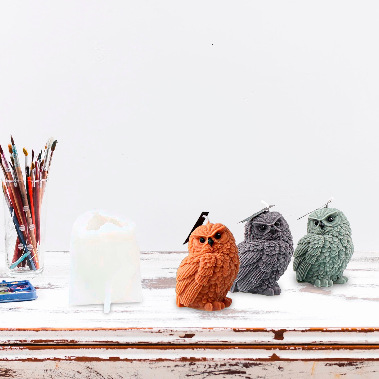 Daiosportswear Owl Candle Mold,Resin Model,Crooked Head,Three ...