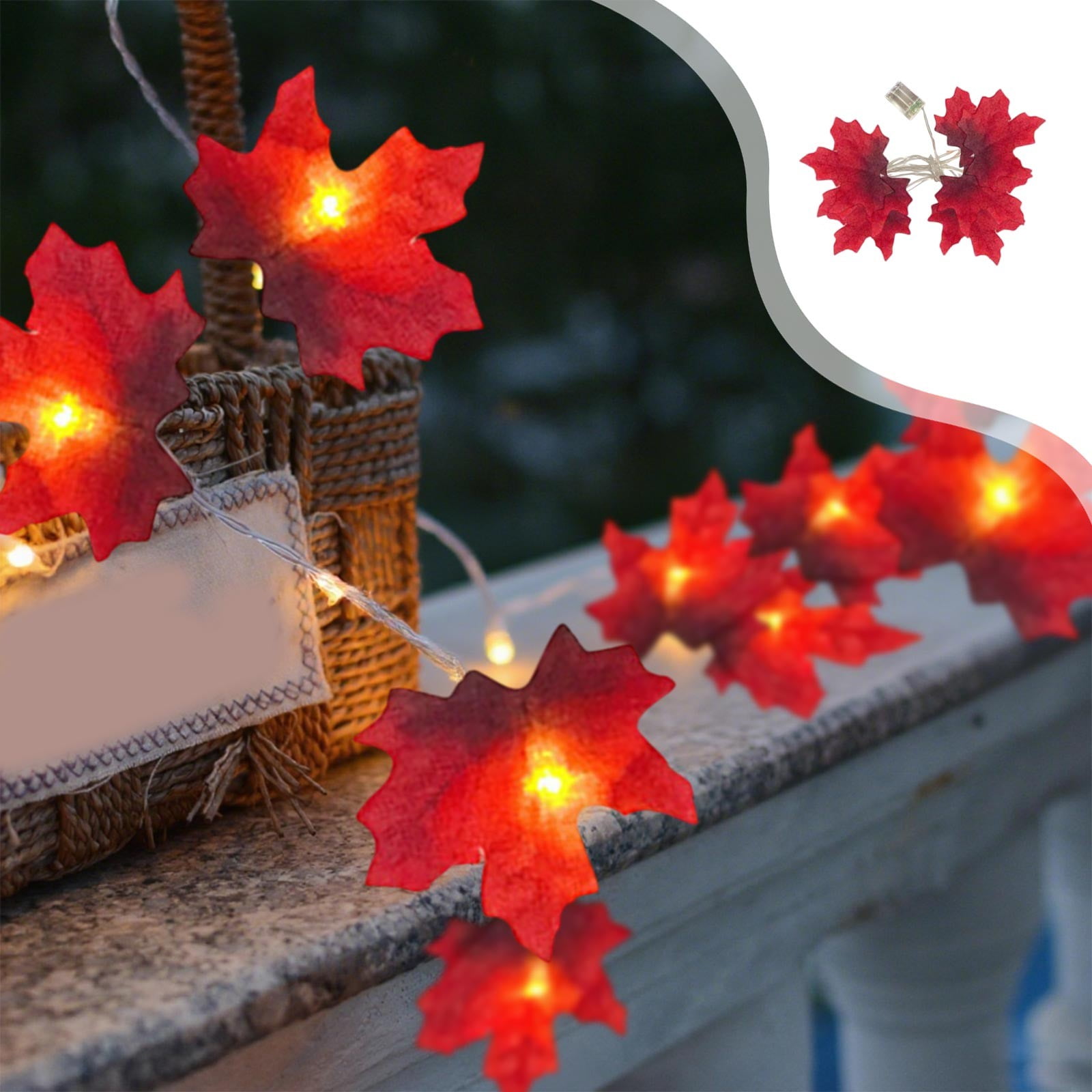 Daiosportswear Realistic Maple Leaf LED Light String, 6.5 Ft, Battery ...
