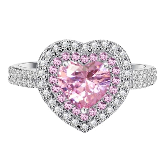Daiosportswear Silver Pink Heart Promise Ring for Women Mom Heart ...