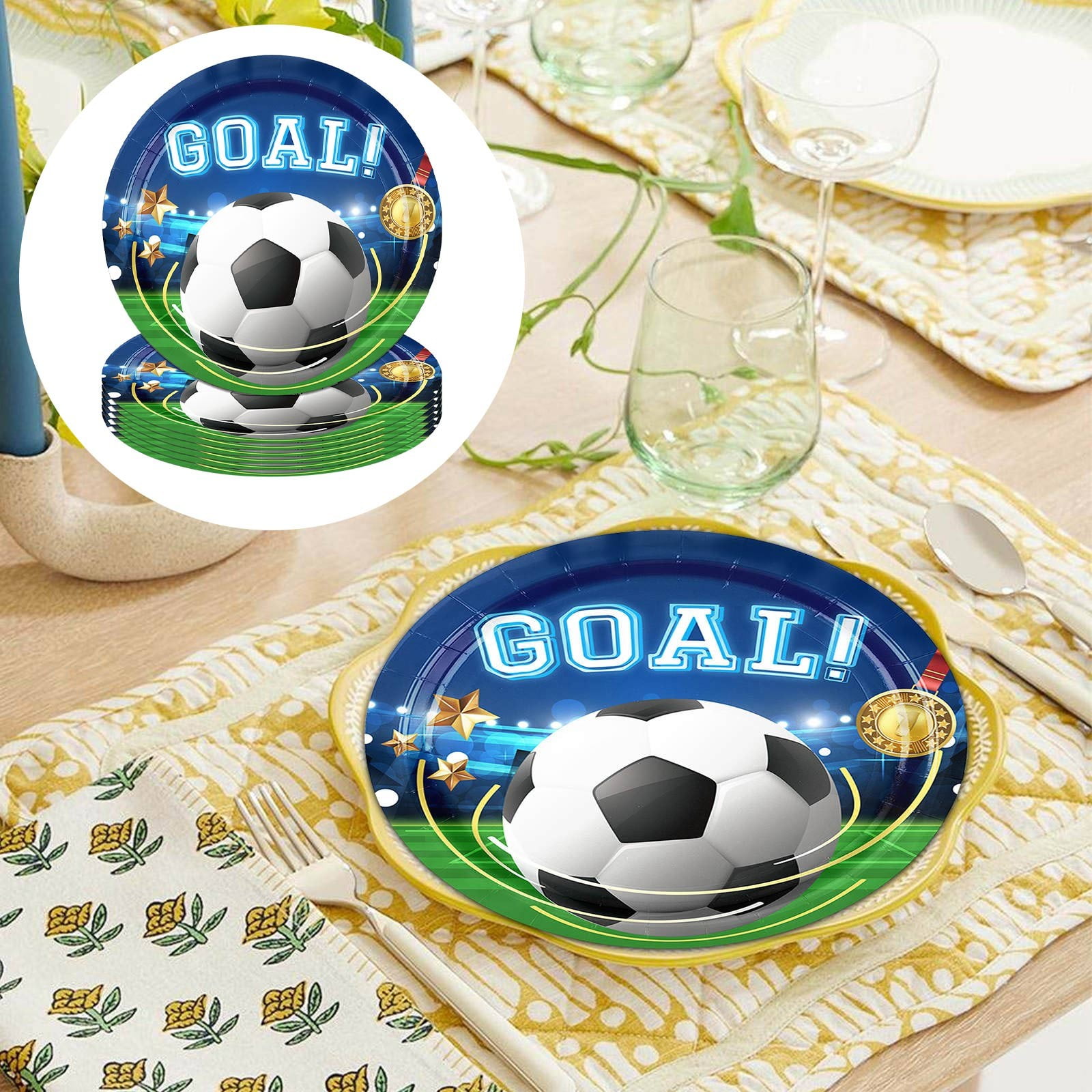 Daiosportswear Soccer theme Party Supplies,Disposable Paper Plates,Goal ...