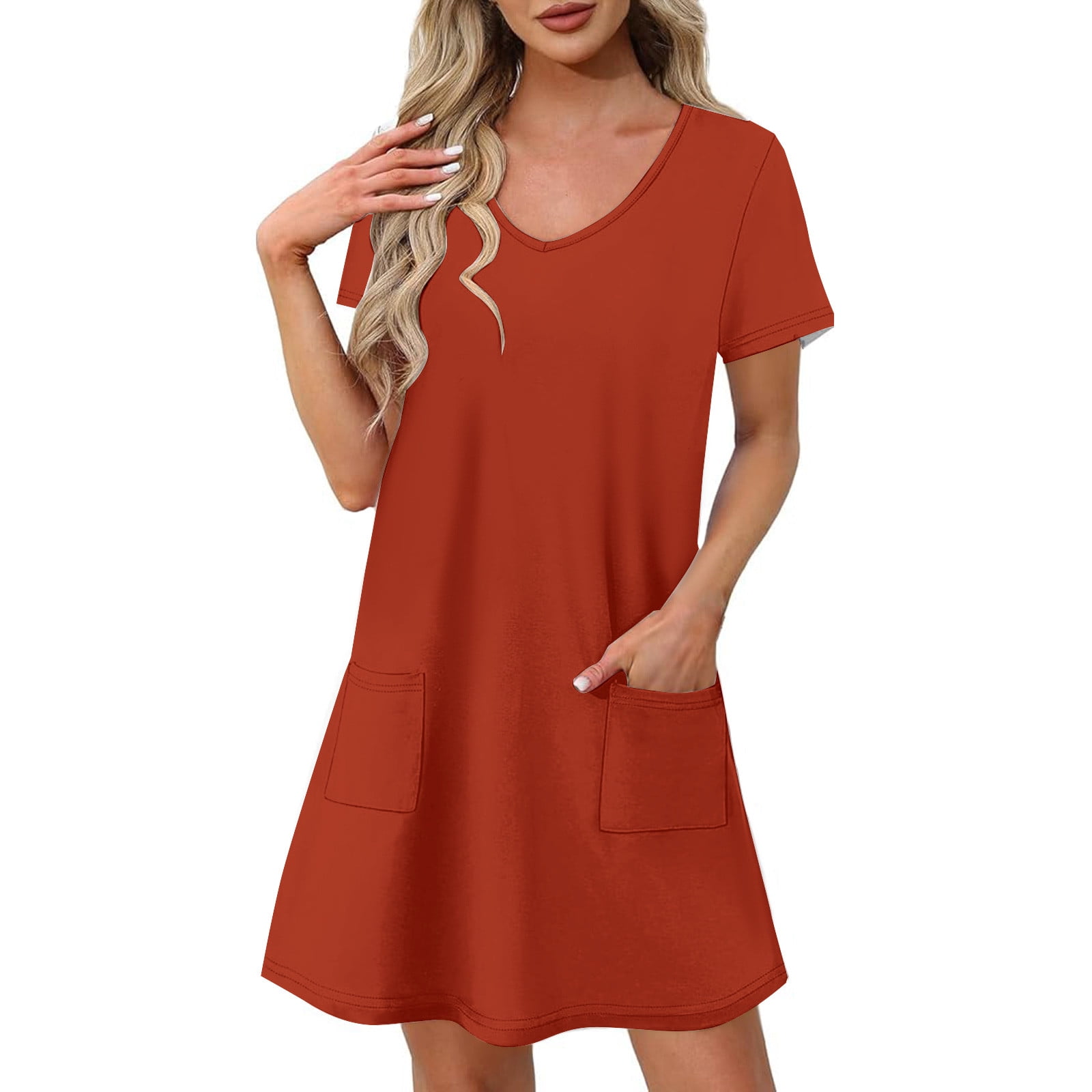 Daiosportswear V Neck Solid Dresses for Women Sundresses Fashion ...