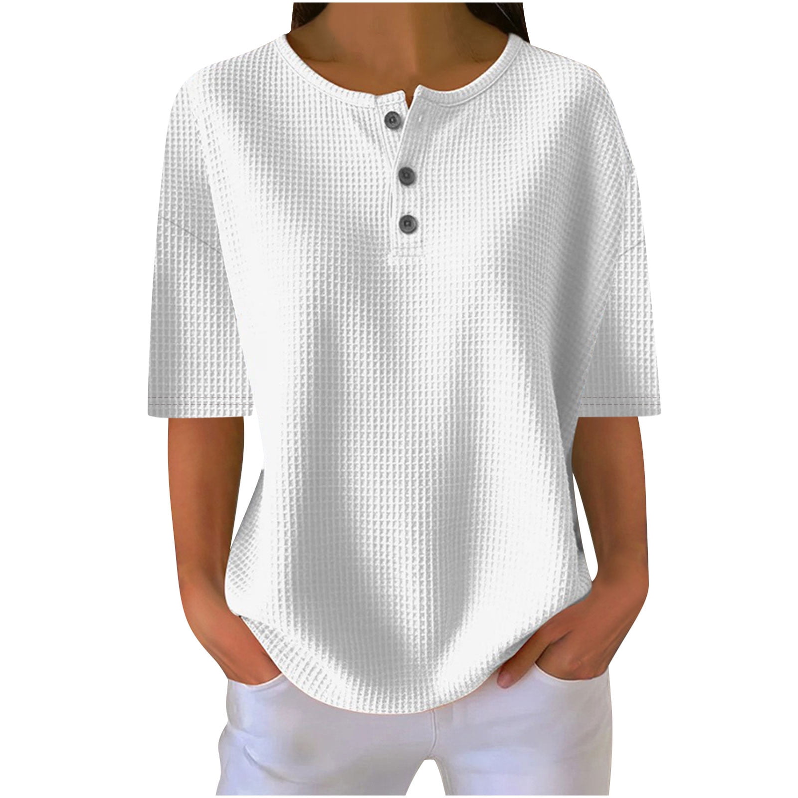 Daiosportswear Waffle Knit Tops for Women V Neck Short Sleeve Casual ...