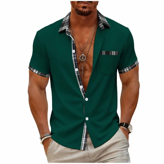 Daiosportswear Waffle Shirts for Men Button Down Collared Short Sleeve ...