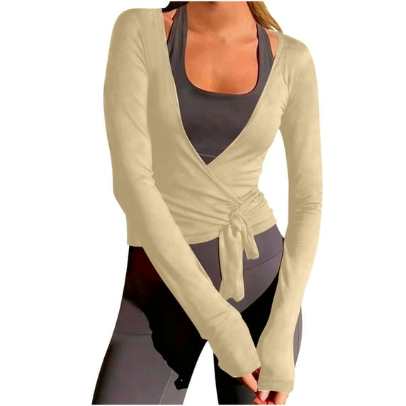 Daiosportswear Women'S Ballet Wrap Tops V Neck Long Sleeve Self Tie ...
